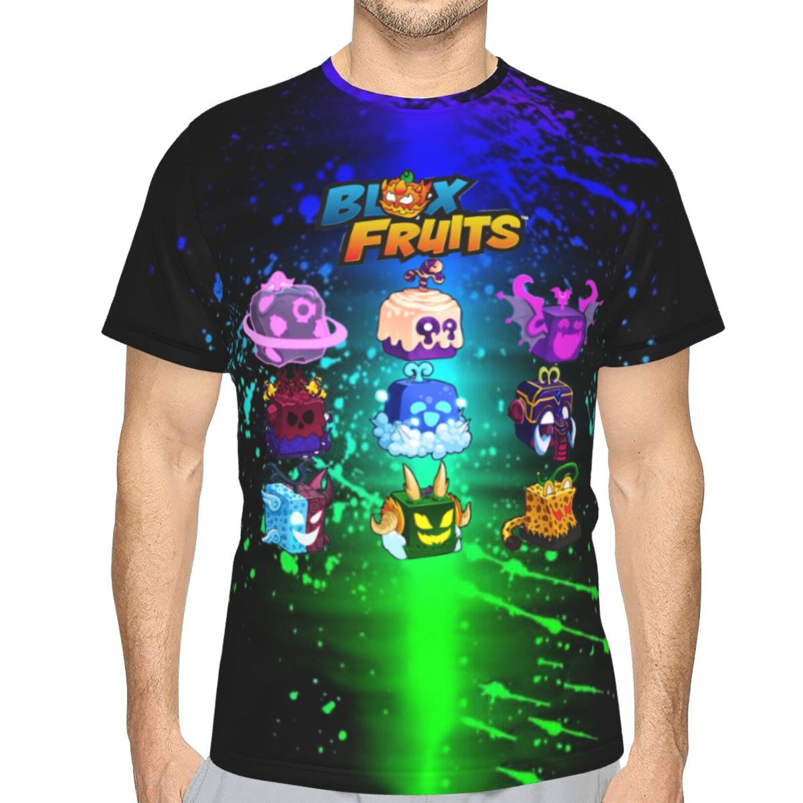 Blox Fruits Casual Men's T-Shirts Classic Crew T-Shirt Tops Slim Fit ...