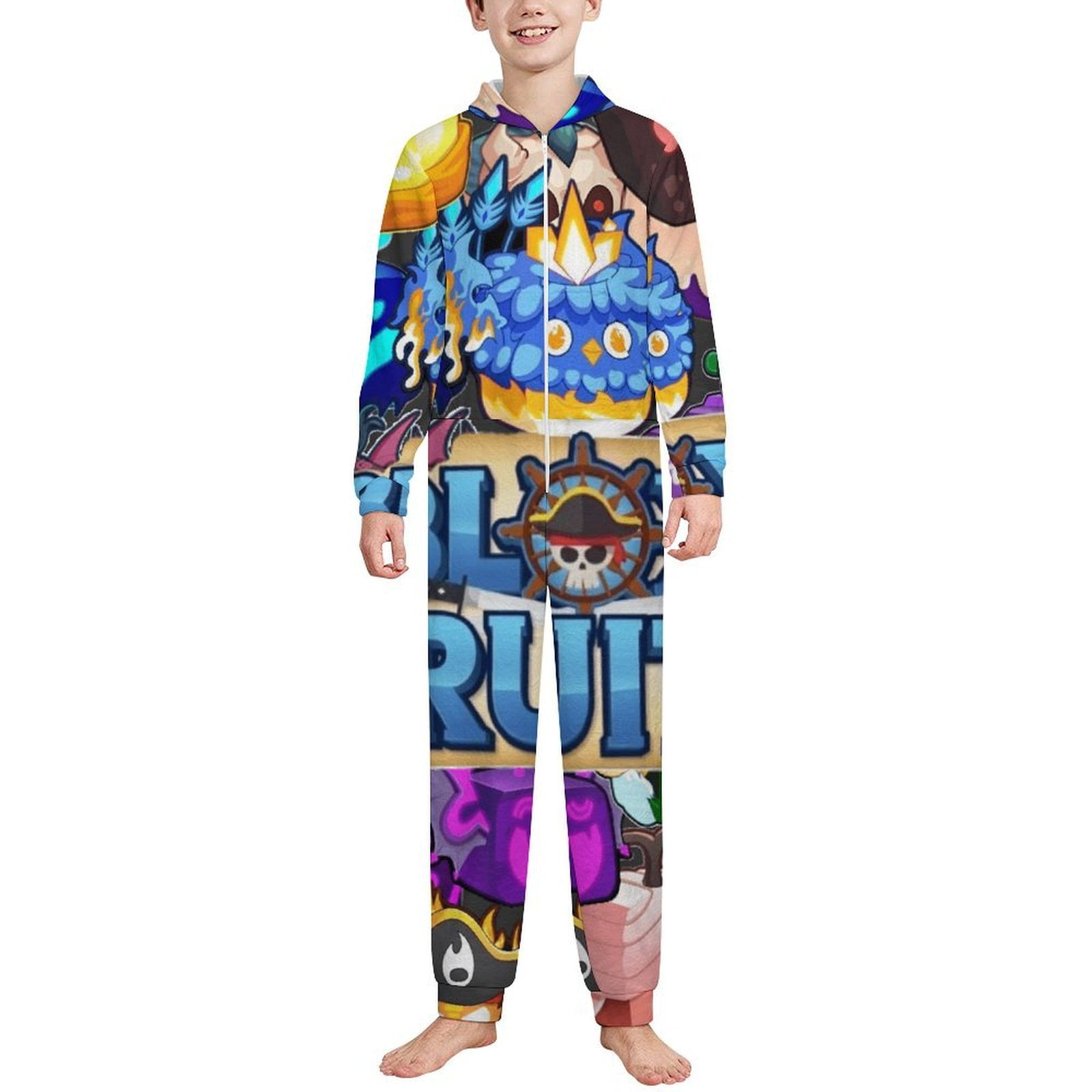 Blox Fruits Hooded Union Suit One Piece Pajama Outfit PJs Sleepwear ...