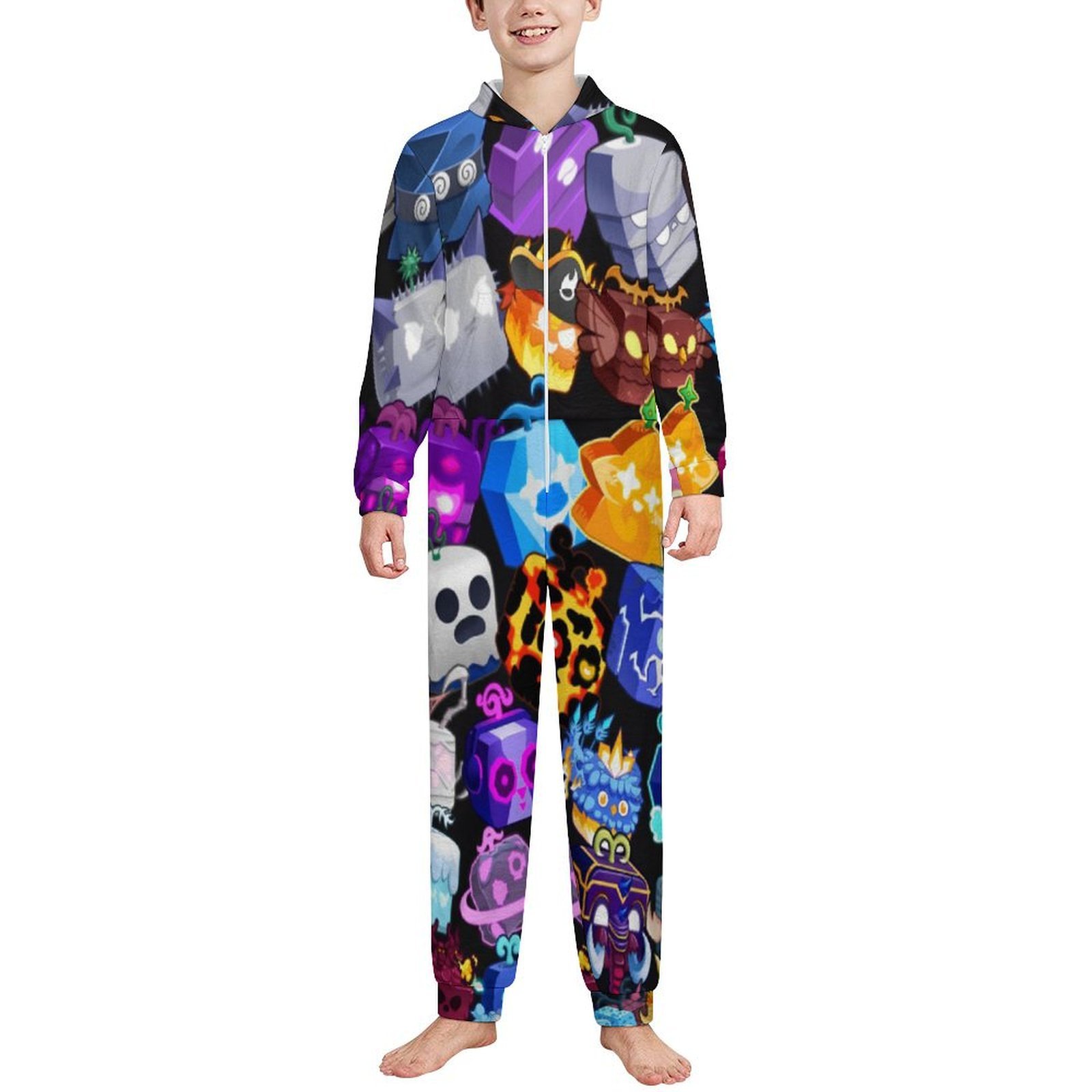 Blox Fruits Kids Hooded Union Suit One Piece Pajama Outfit Boys Girls ...