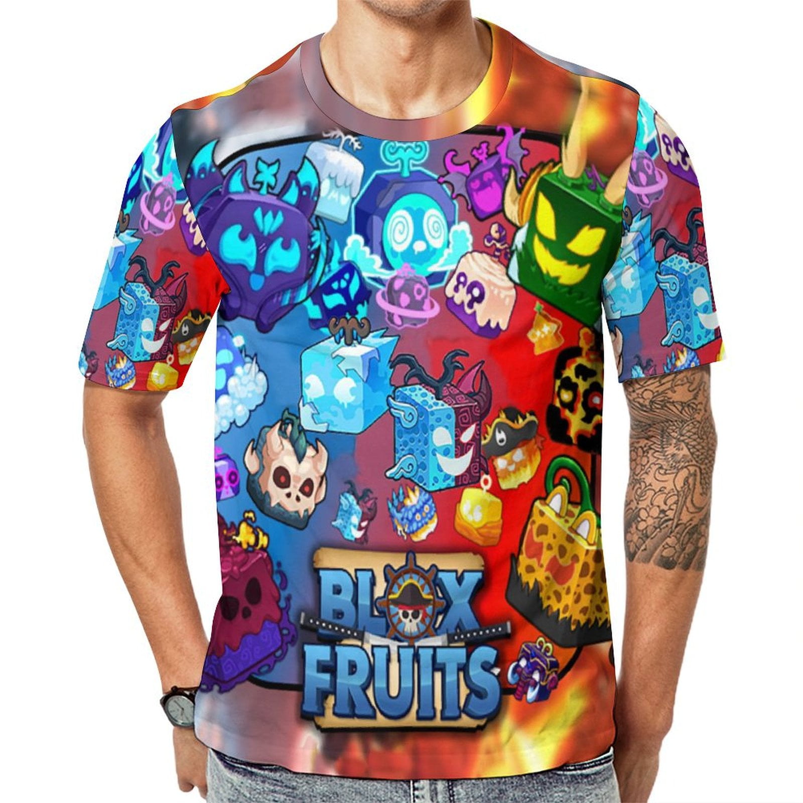 Blox Fruits Men's T-shirt Short Sleeve Shirt Full Print Shirts Graphic ...