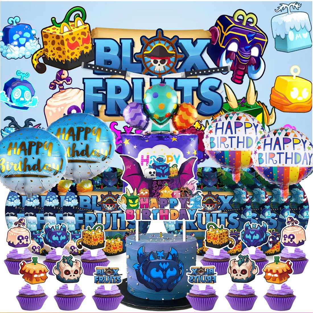 Blox Fruits Party Supplies Decor Tableware Backdrop Banner Cake Topper ...