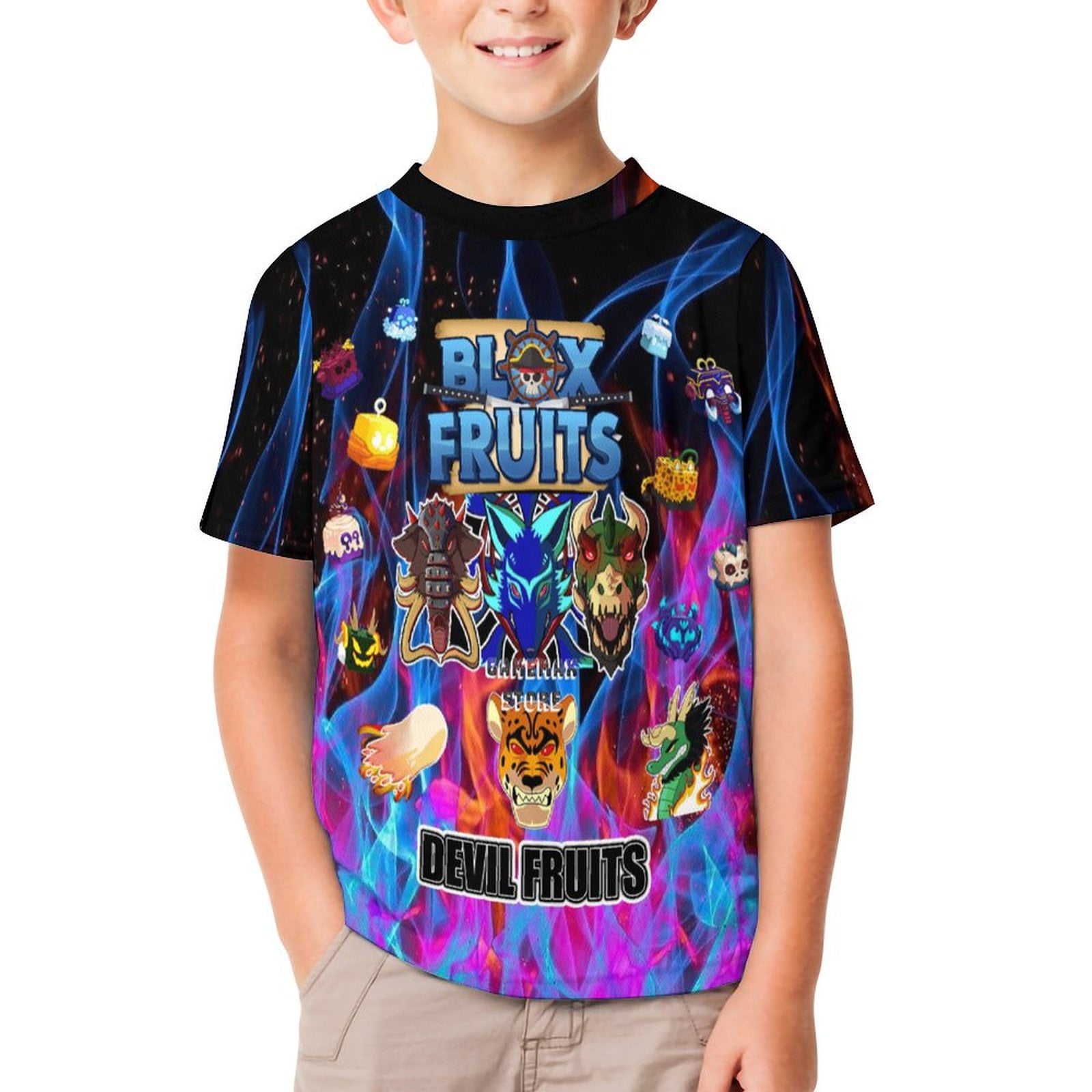 Blox Fruits Teenage T-shirt Short Sleeve Children's Shirts Graphic ...