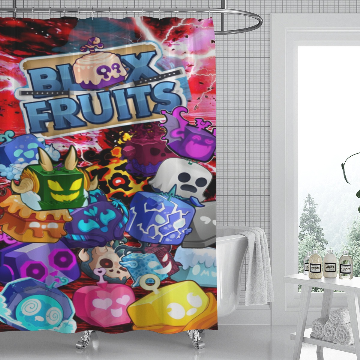 Blox Fruits shower curtain showcases an iconic print, is waterproof ...