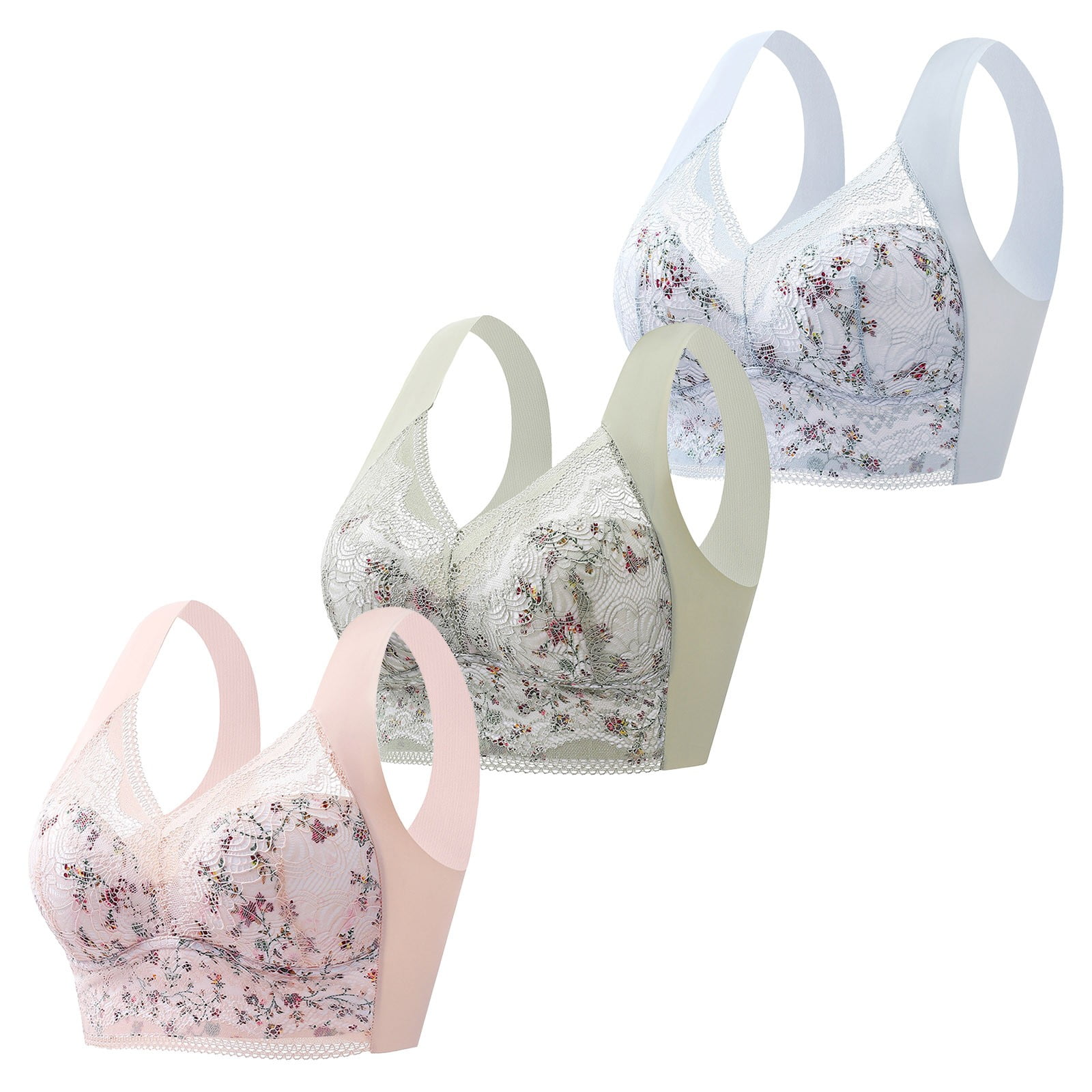 Blphud Comfortable Sports Bra Bras 3Pc Women's Thin Lace Back Wrapped ...