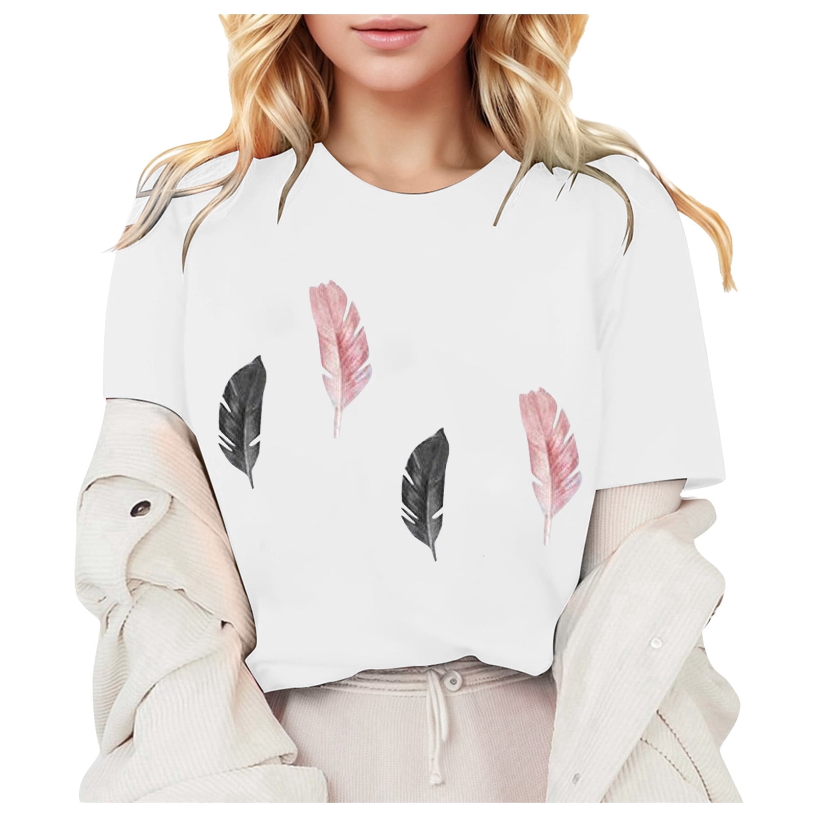 Blphud Graphic Women's Tees Womens Summer Tops Short Sleeve Feather ...