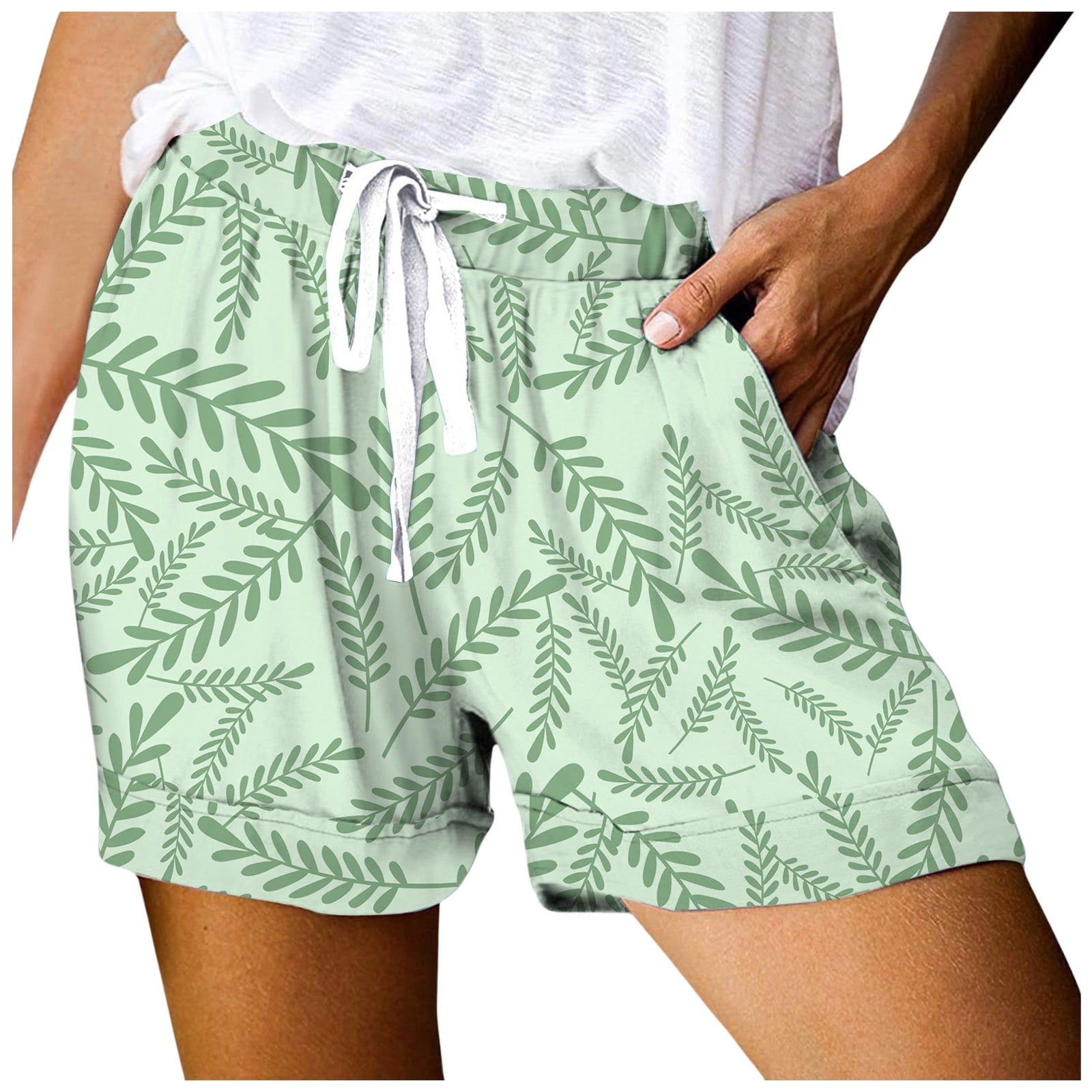 Blphud Woman Apparel Summer Womens Shorts Trendy Shorts for Women Leaf ...