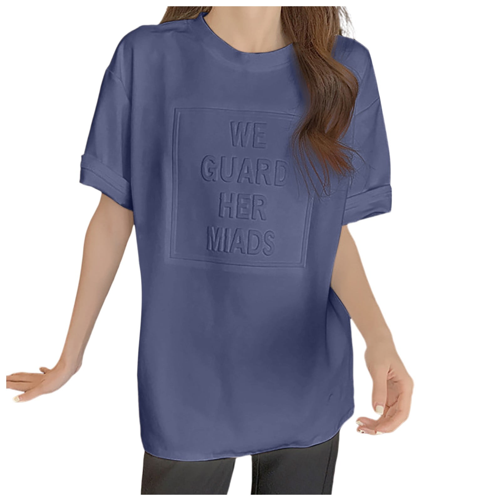 Blphud Women Basic Tops Fashion Shirt Women Women's Loose Fit Embossed ...