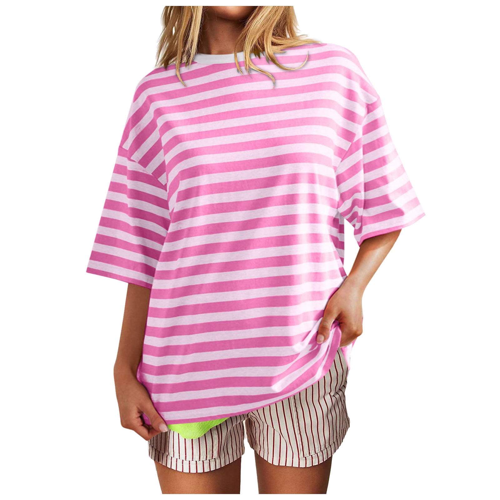 Blphud Womens Basic Tops Solid Color Tops Women Women Oversized Striped ...