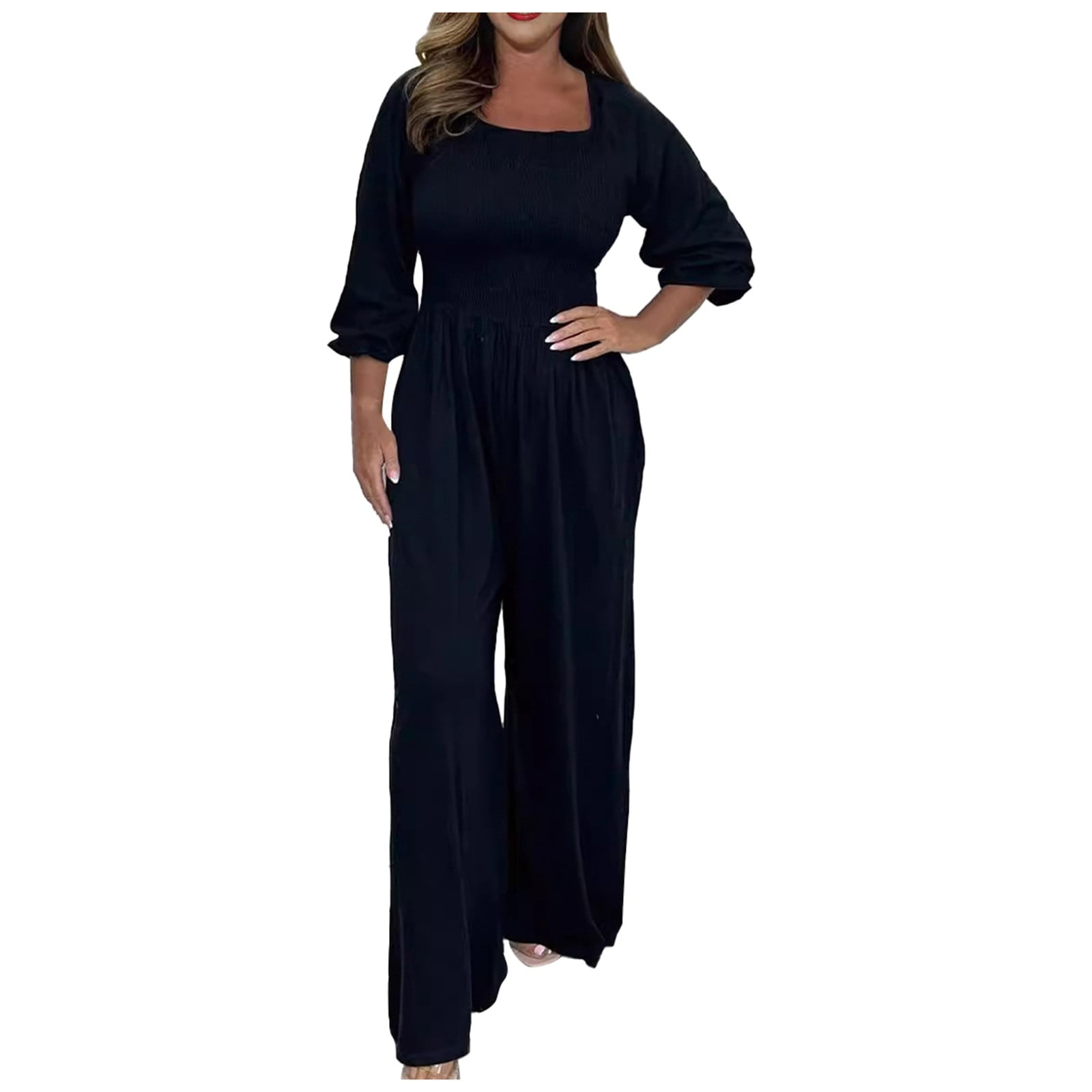 Blphud Work Jumpsuit for Women Square Neck Dressy Rompers for Women ...