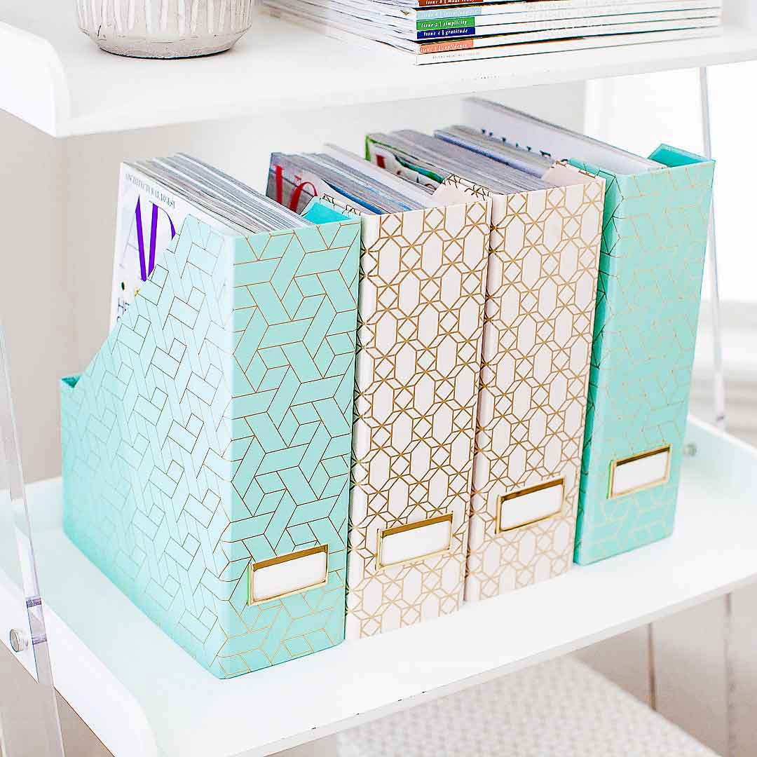 Blu Monaco Foldable Magazine File Holder with Gold Label Holder - Set ...