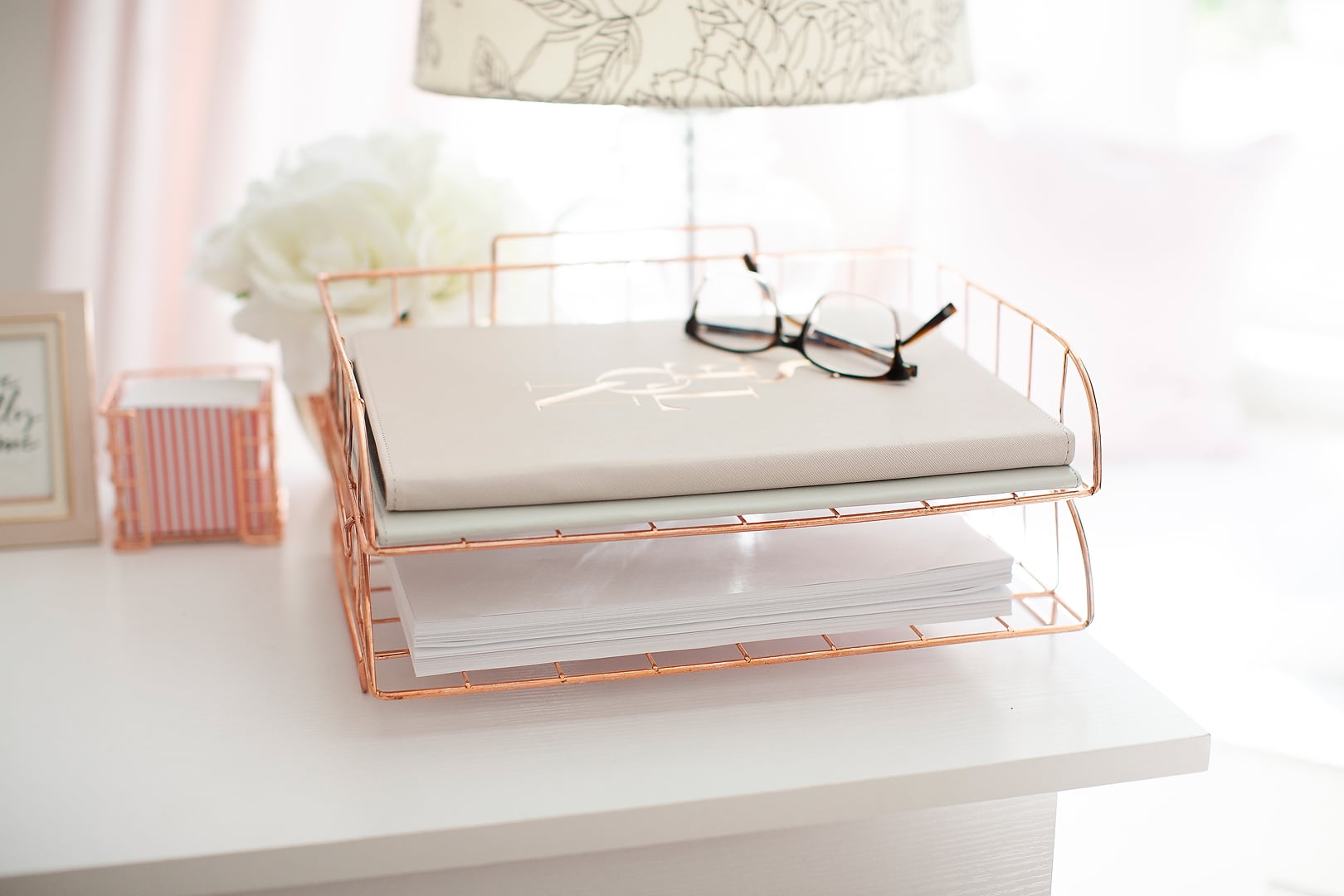 Blu Monaco Fontvielle Rose Gold Stackable Paper Tray - Set of 2 - Metal ...