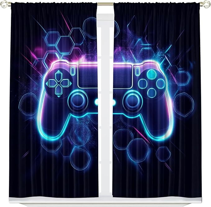 Blu-Ray Gamepad Curtains, Modern Neon Gaming Themed Decoration Window ...