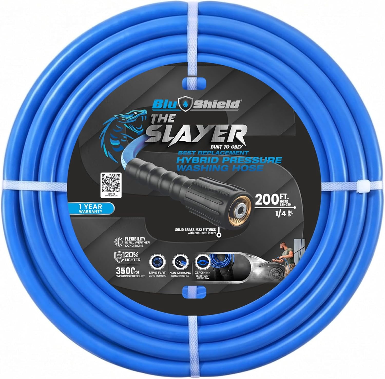 Blu Shield Slayer 1/4" x 200' Pressure Washer Hose 3500 PSI, Kink ...