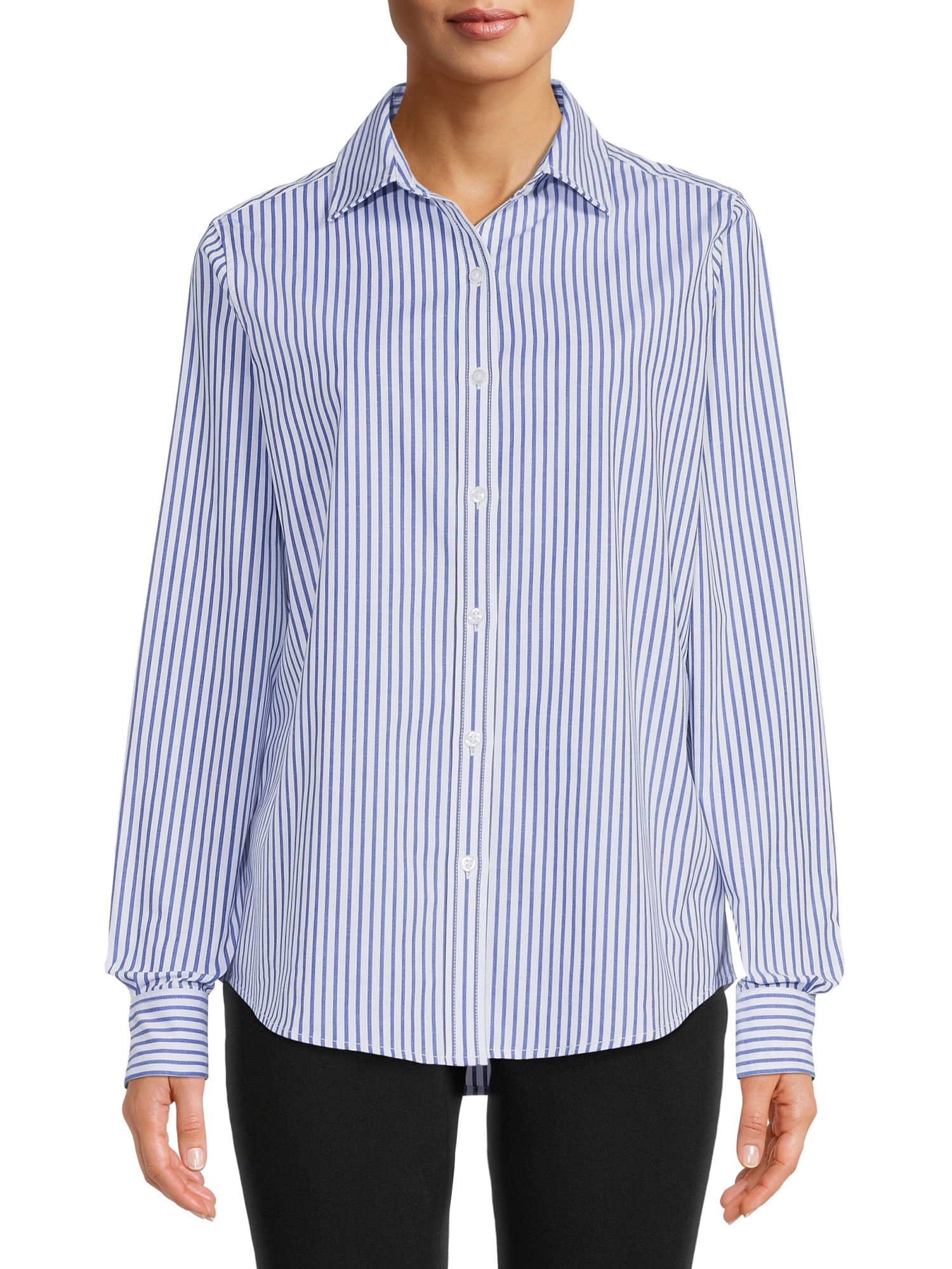 Blu White Blu Women's June Striped Button-Down Shirt - Walmart.com