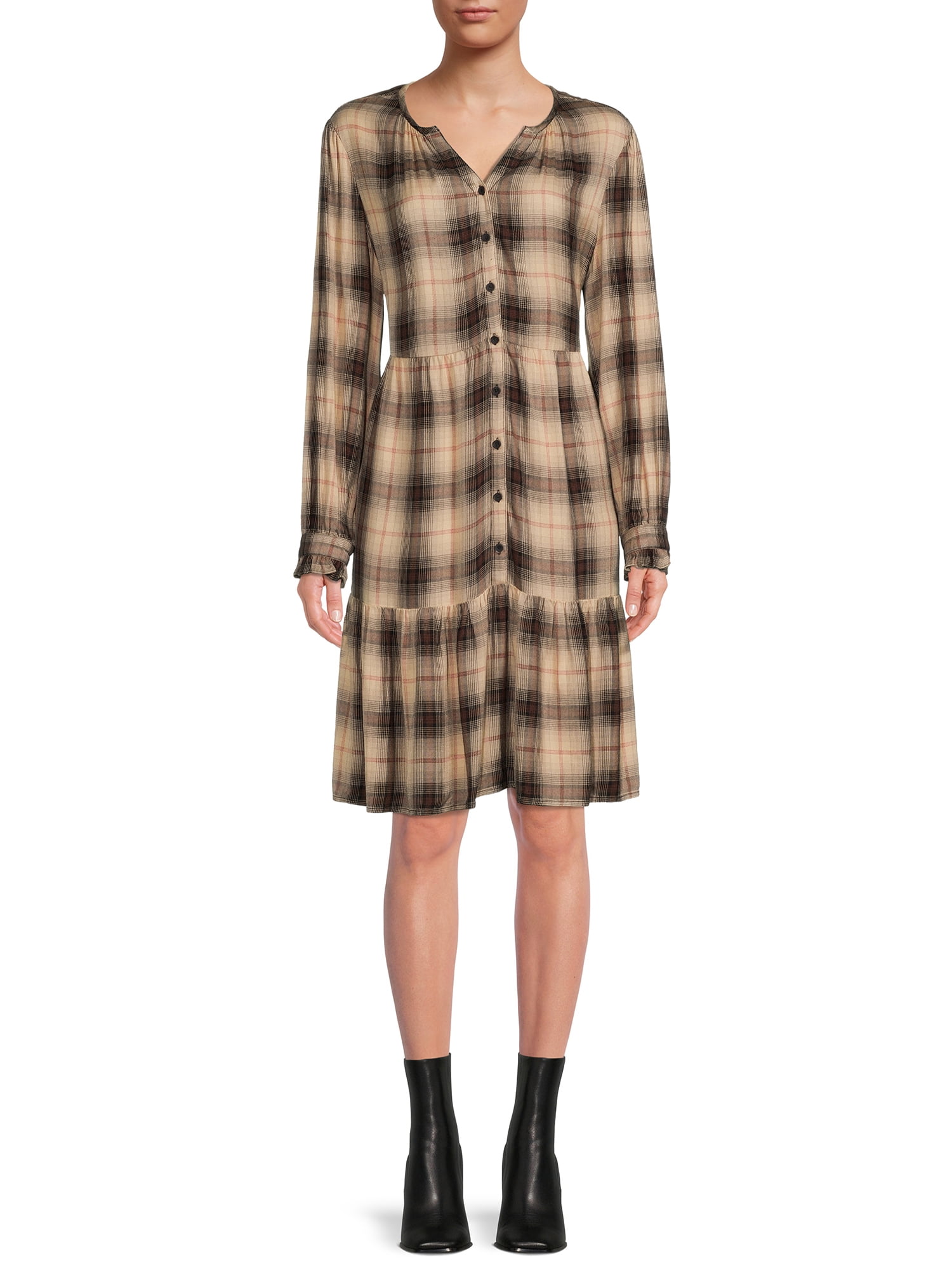 Blu White Blu Women's Plaid Ruffle Hem Dress - Walmart.com