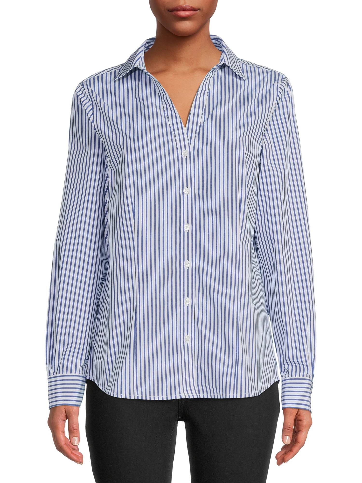 Blu White Blu Women's Striped Button-Front Shirt - Walmart.com