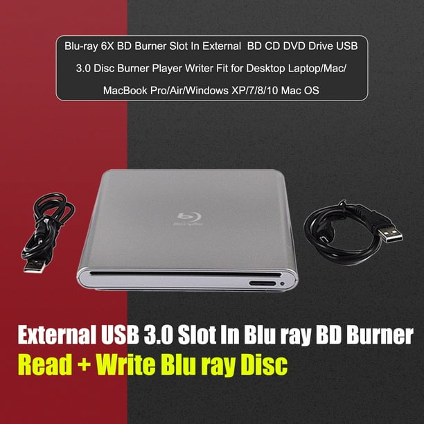 Blu ray Burner USB External BD-R BD DVD CD RW Disc Writer Laptop Movie ...