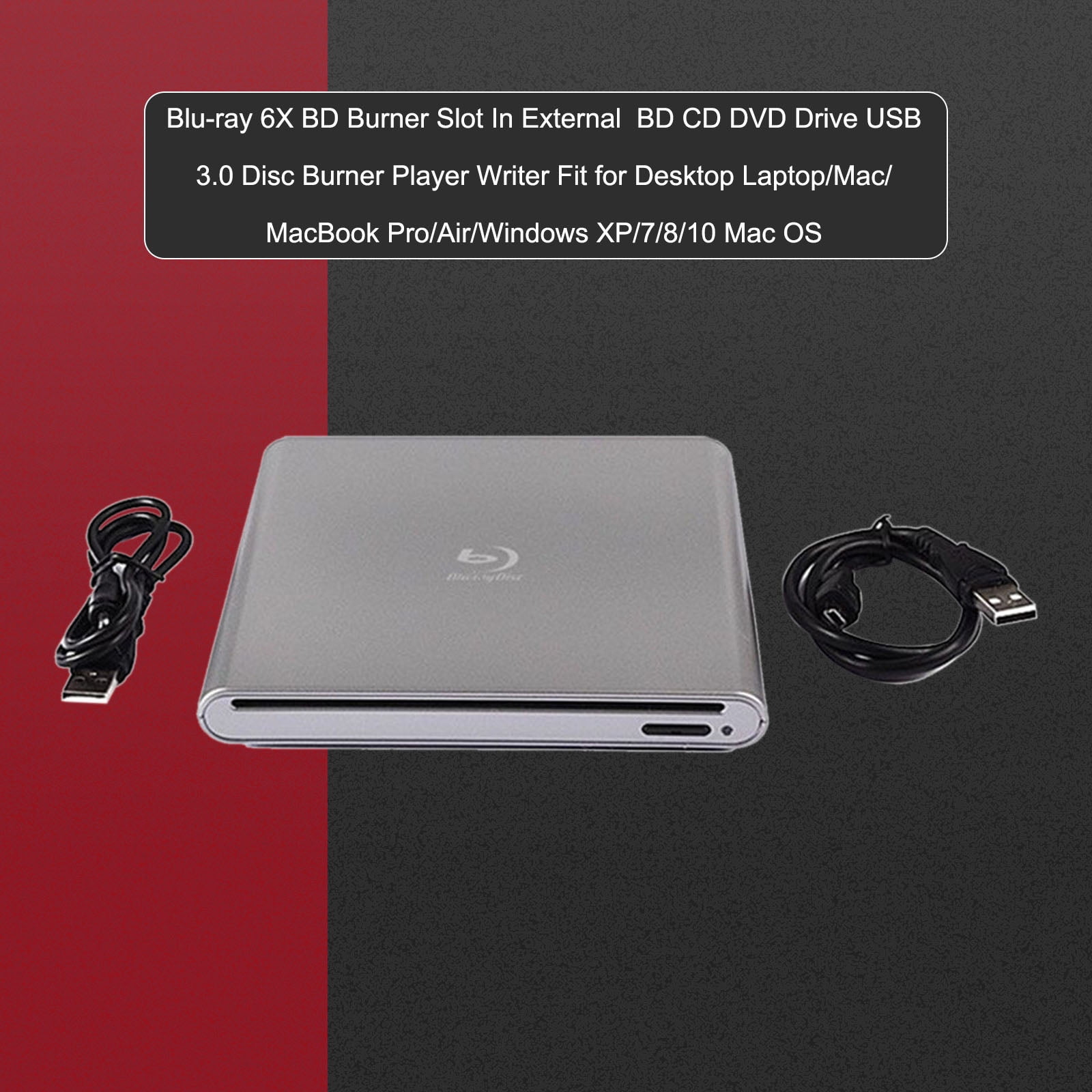 Blu ray Burner USB External BD-R BD DVD CD RW Disc Writer Laptop Movie ...