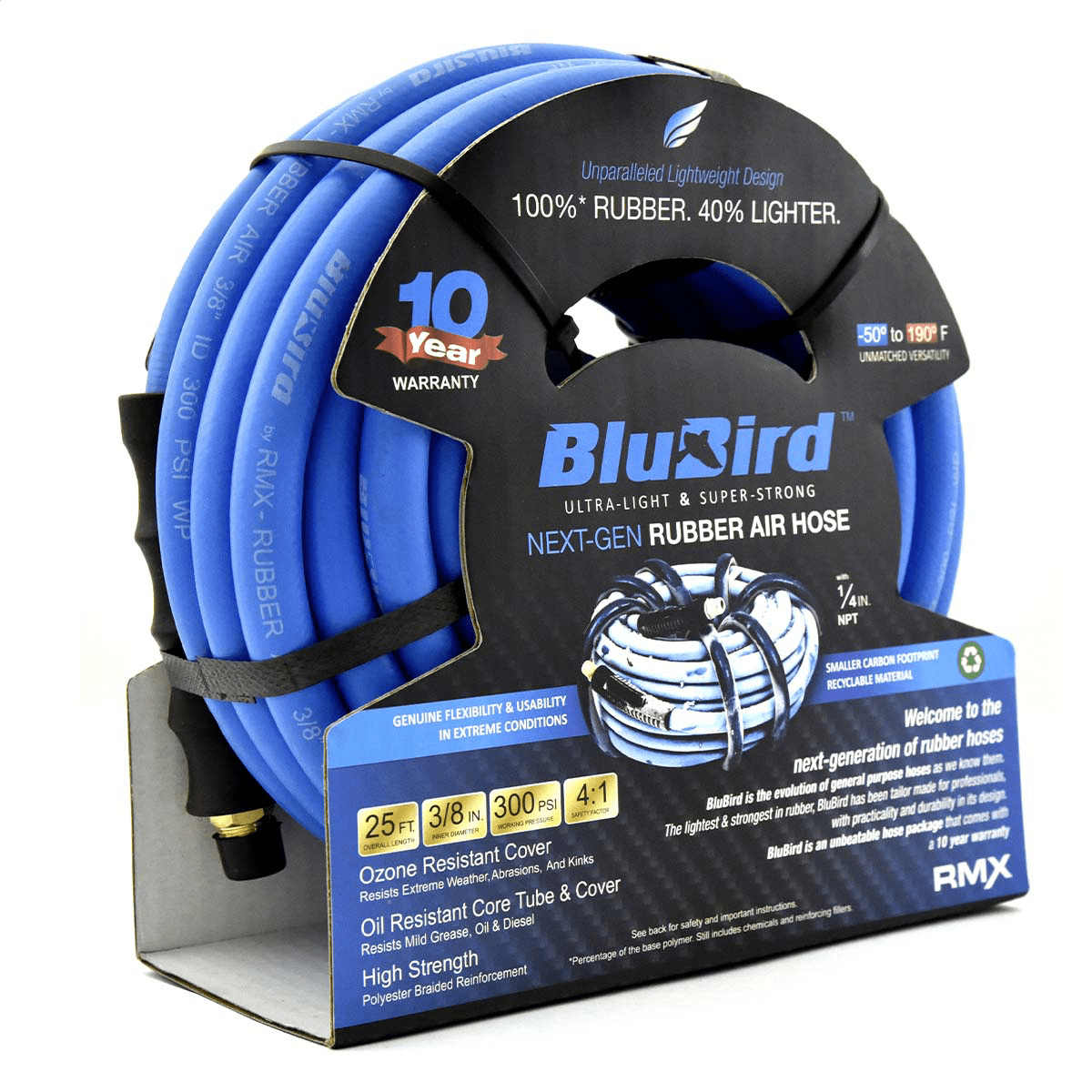 BluBird BB3825 3/8" x 25' Lightweight Polyester Braided Rubber Air Hose ...