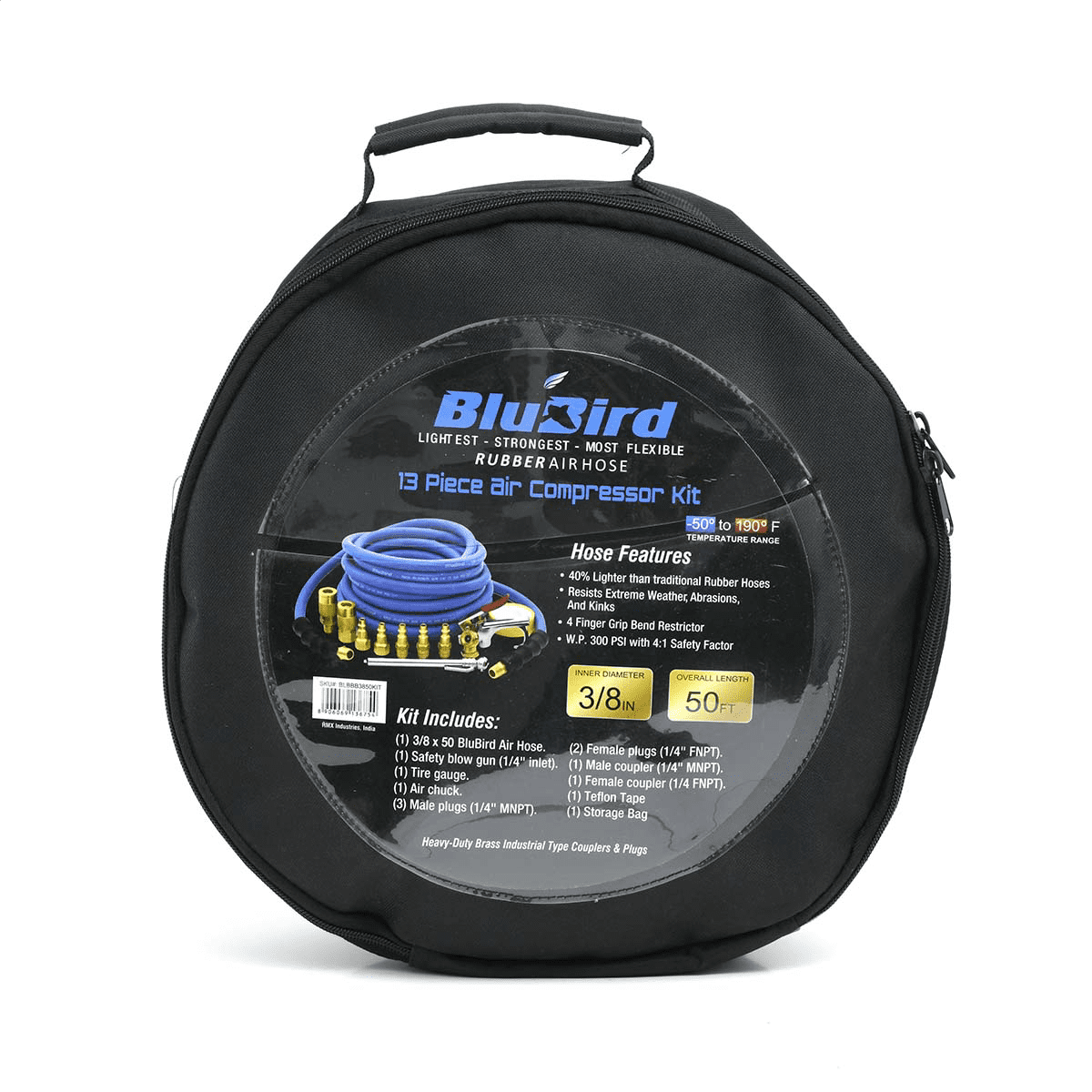 BluBird BB3850KIT Air Compressor Accessory 13pc Kit w/ 3/8" x 50' Air ...