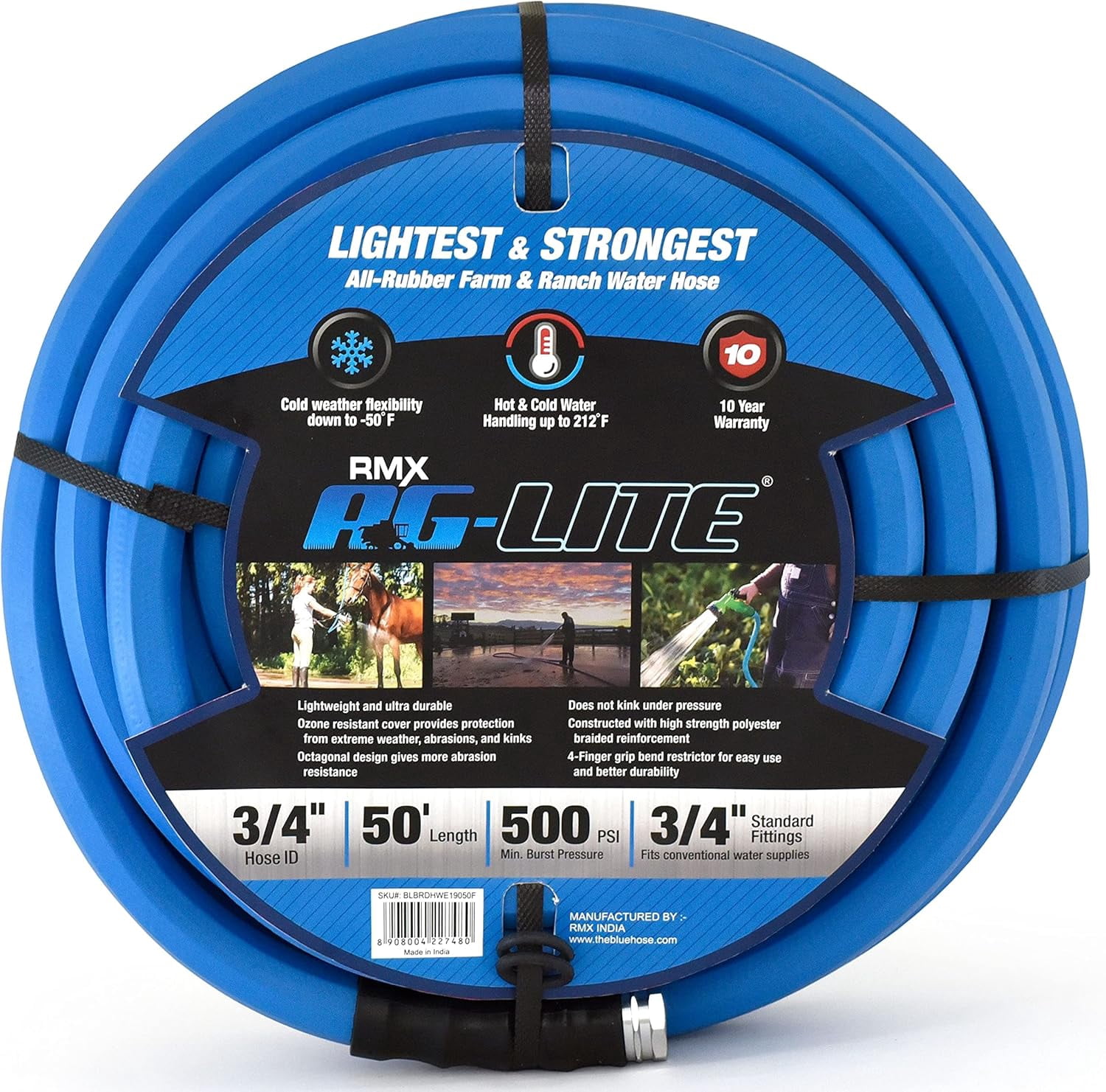 AG-lite Garden Hose 3/4" x 50' Hot/ Cold Rubber Water Hose, Heavy Duty ...