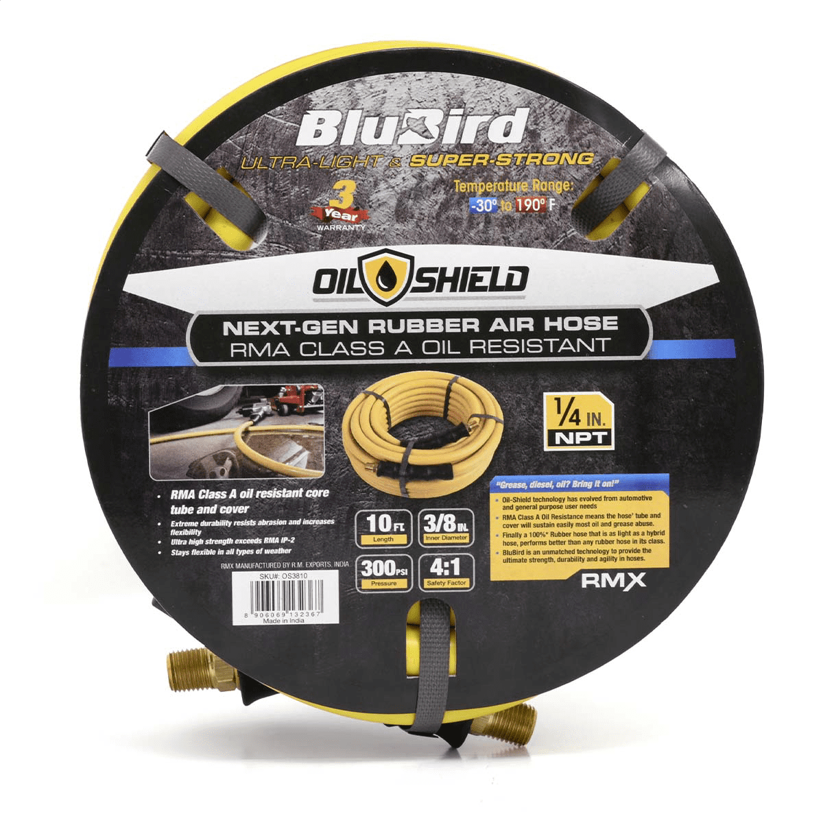 BluBird OS3810 Oil Shield Rubber Air Hose 3/8" x 10 ft - Walmart.com