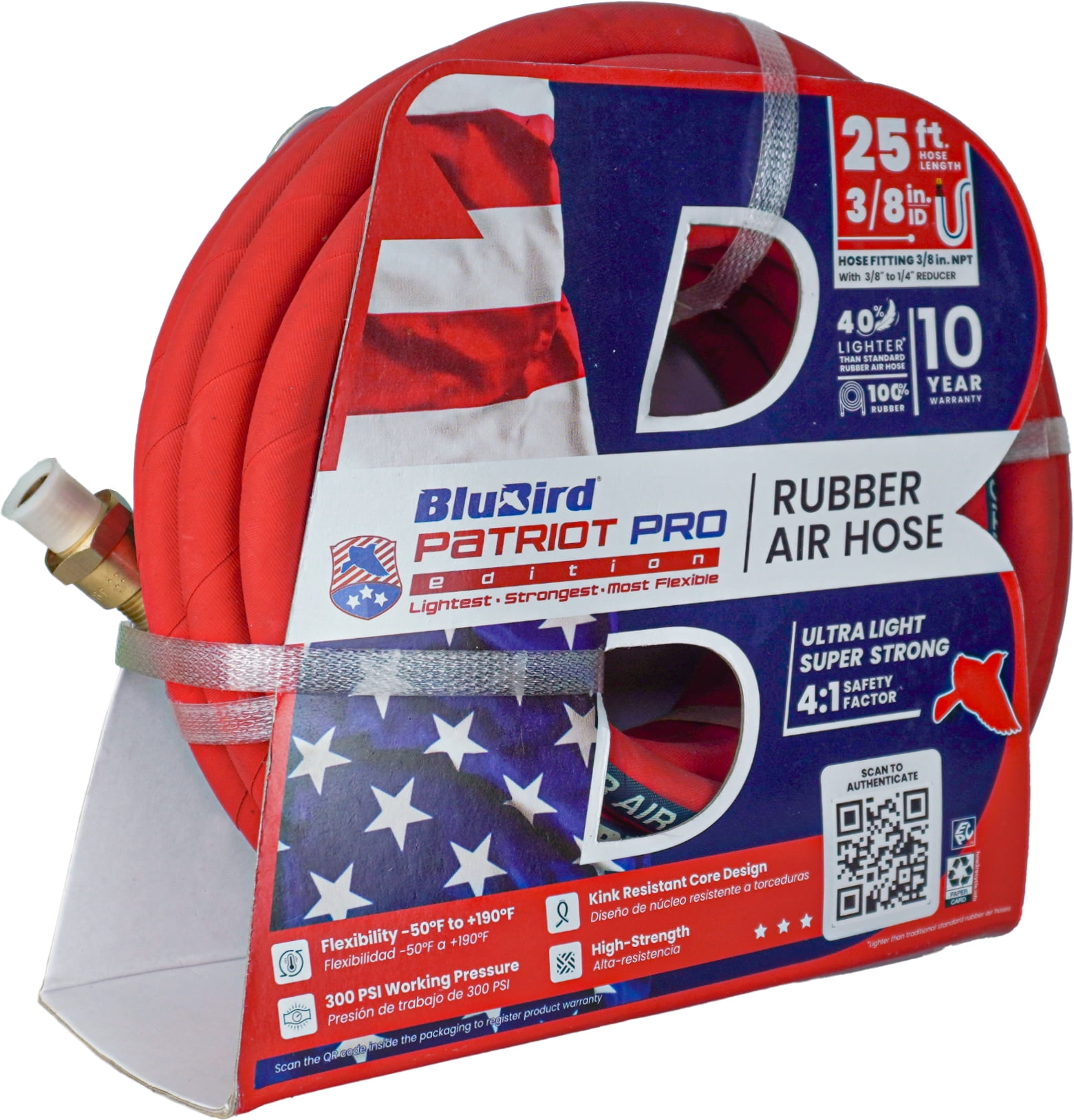 BluBird Patriot Pro Rubber Air Hose - 3/8"x 25' with 1/4" MNPT ...