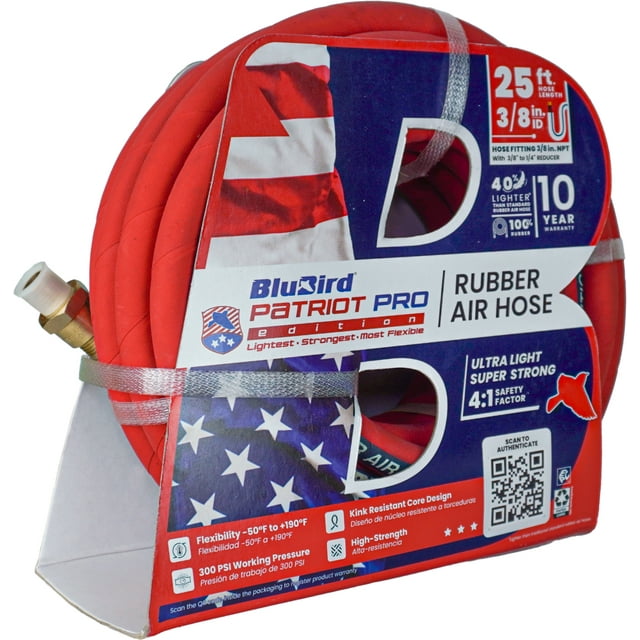 BluBird Patriot Pro Rubber Air Hose - 3/8"x 25' with 1/4" MNPT ...