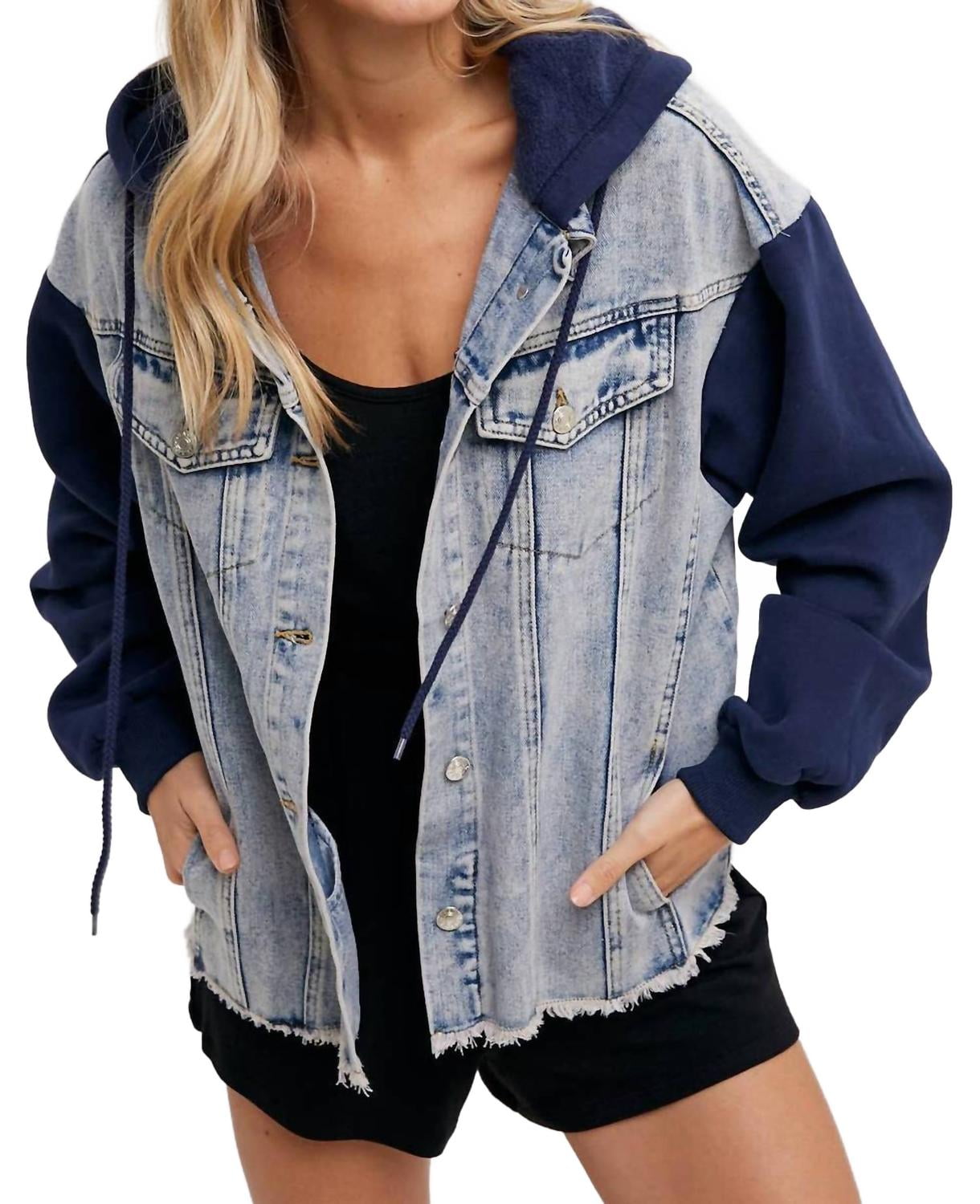 BluIvy Denim Hoodie Jacket With Fleece Sleeves - Walmart.com