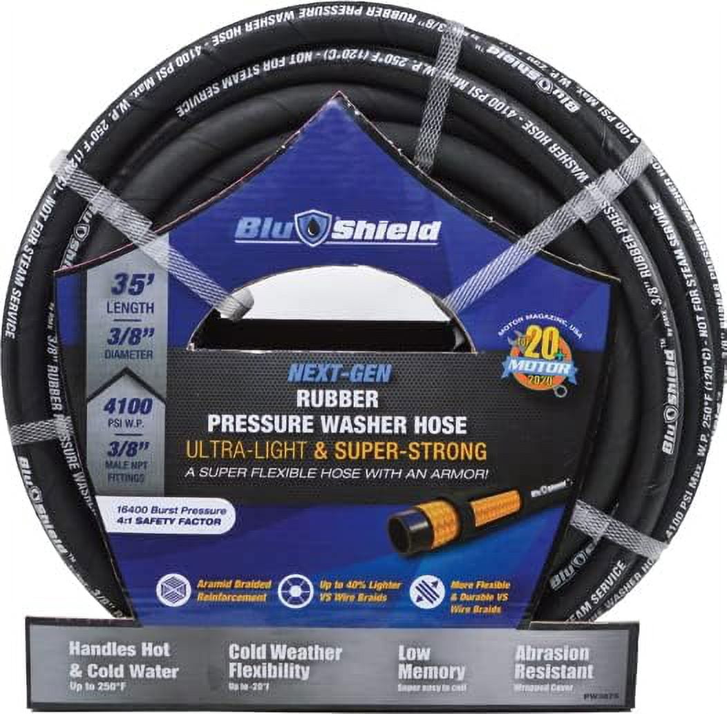 BluShield Aramid Braided Rubber Pressure Washer Hose, 4100 Psi, Handle ...