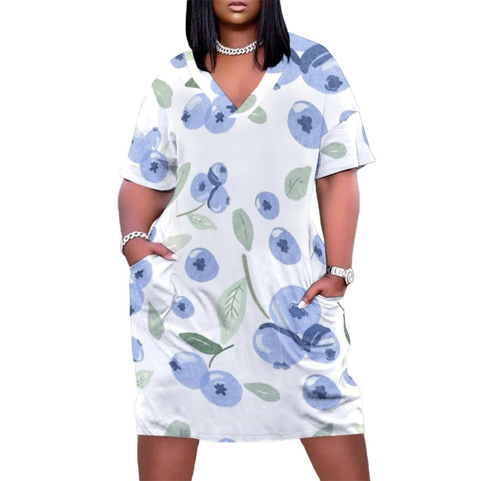 Bluberries and Leaves Loose Pocket Dress women's evening dresses 2025 ...