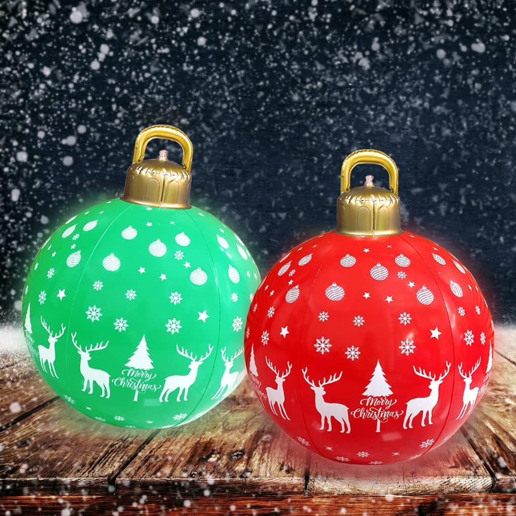 Blublu Park 2 Pcs Light Up Inflatable Christmas Ball, 24 Inch Outdoor Xmas Decor with LED ...