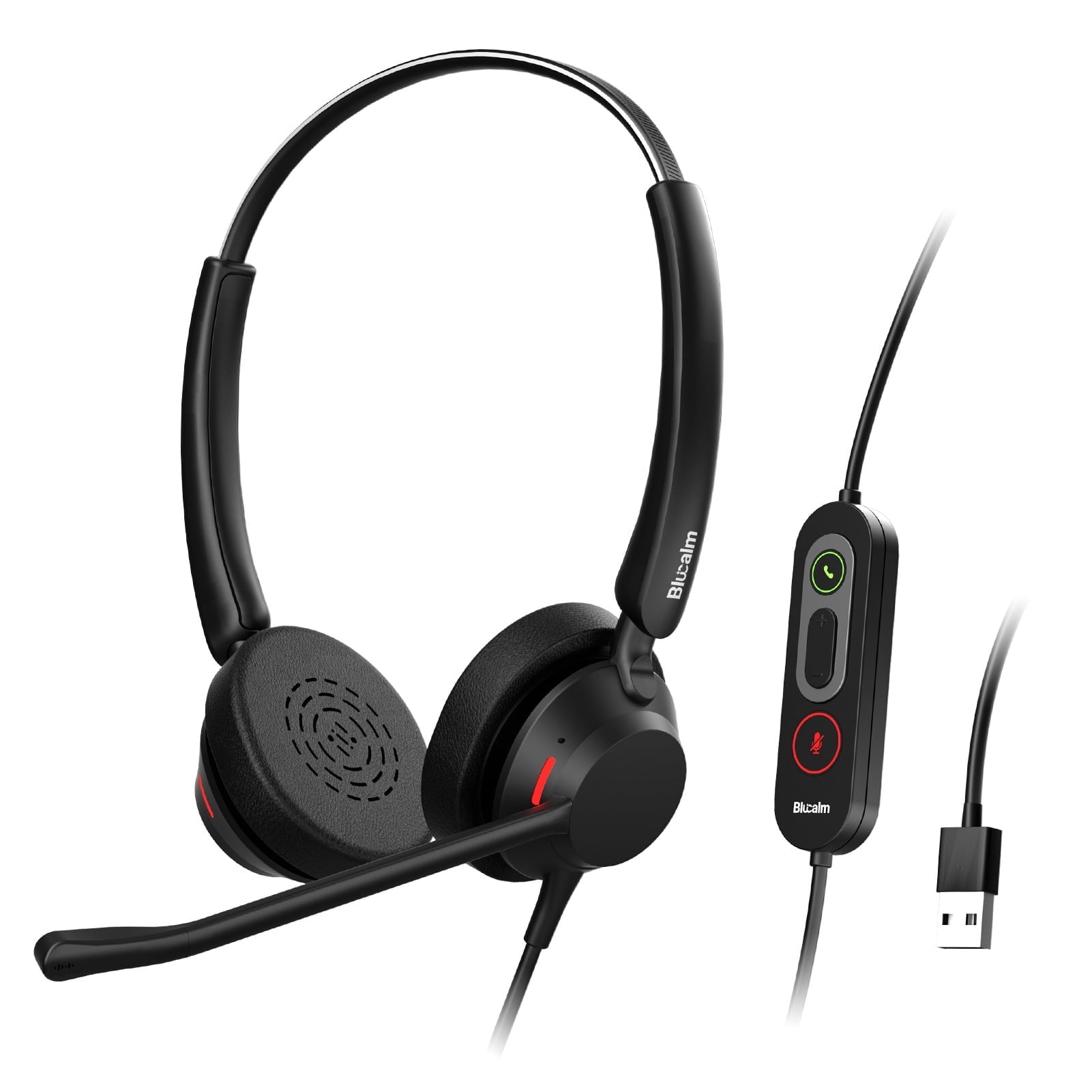 Blucalm USB Headset with Noise Cancelling Microphone & In-line Control ...