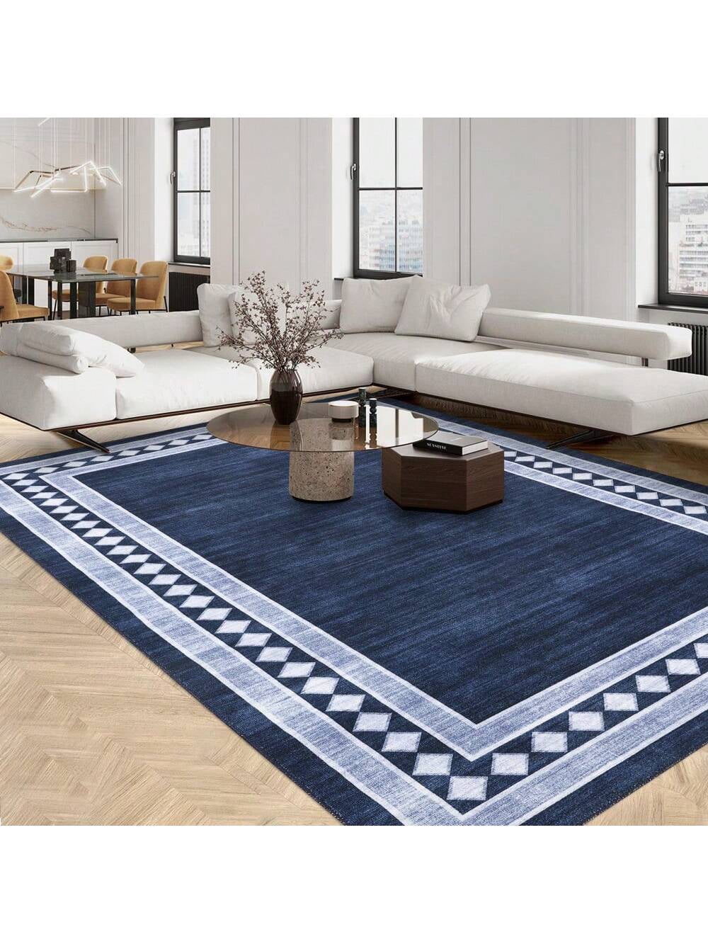 Blue-10*13 feet Contemporary Machine Washable Area Rug Modern Geometric ...