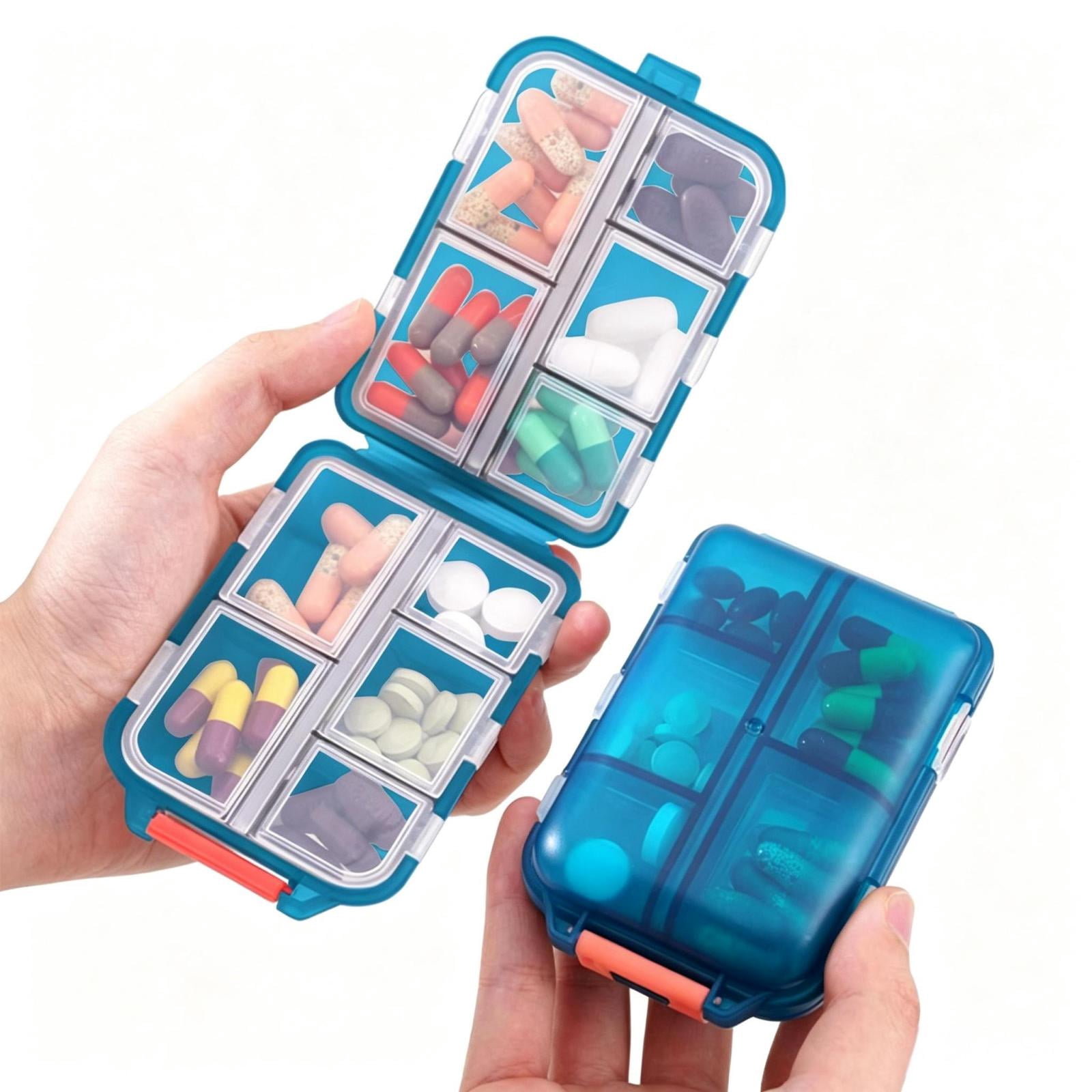 Blue 10-Compartment Double-Sided Pill Organizer, Moisture-Proof ...