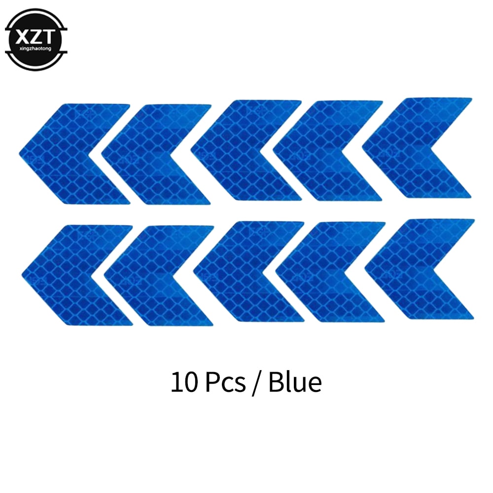 Blue - 10Pcs/Set Car Sticker Reflective Arrow Sign Tape Warning Safety ...
