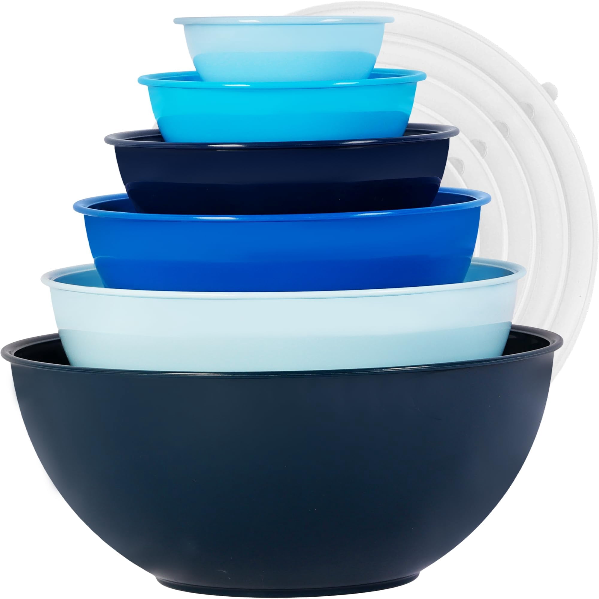 Blue 12 Pack Round Mixing Bowl Set With Lids For Baking, Meal Prep And ...