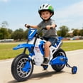 Blue 12V Kids Ride On Motorcycle Dirt Bike with Training Wheels, Music ...