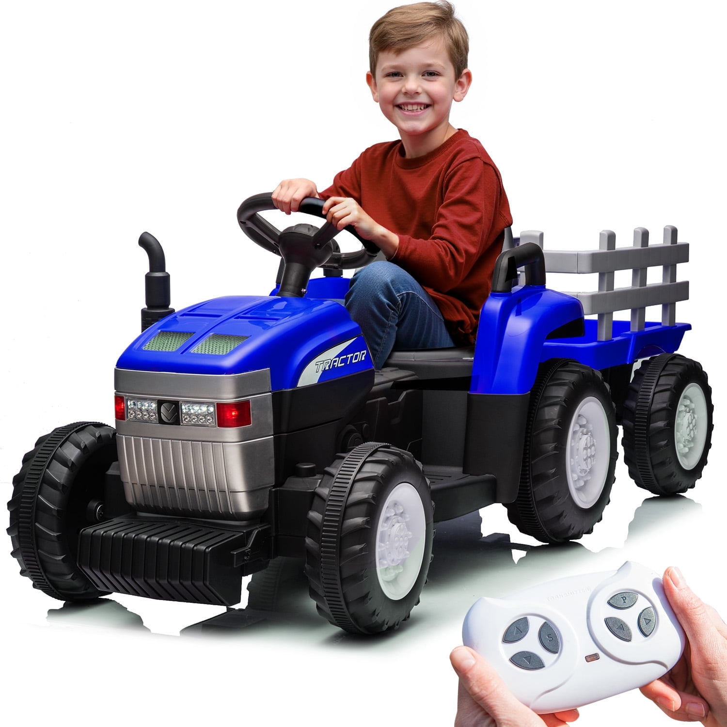 XCLOUD 12V Toy Tractor with Trailer, Remote Control, Kids' Electric ...