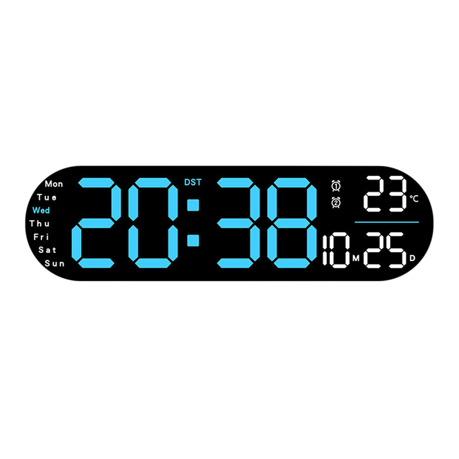 Blue 13.7 Inch Large Digital Clock With Temperature Date Auto Dst Night ...