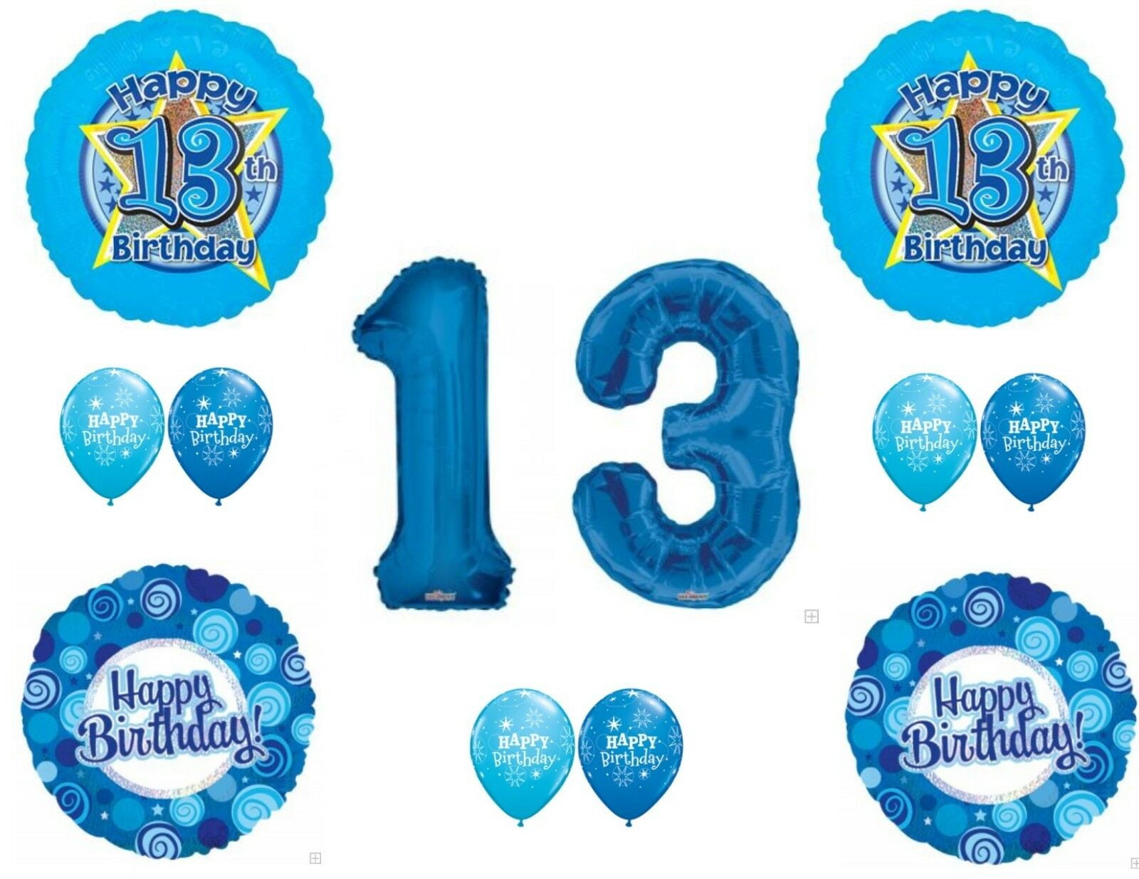 Blue 13TH THIRTEENTH Teenager Boy Happy Birthday Balloons Decoration ...
