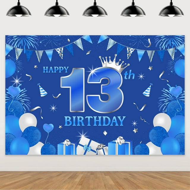Blue 13th Birthday Party Decor Happy 13th Birthday Backdrop Photo ...