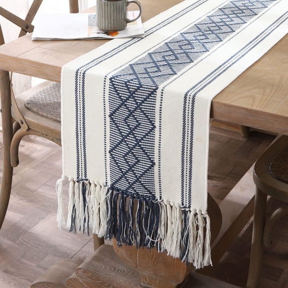 Blue 14.5x90inch Woven Table Runner Farmhouse Boho Style Decor ...