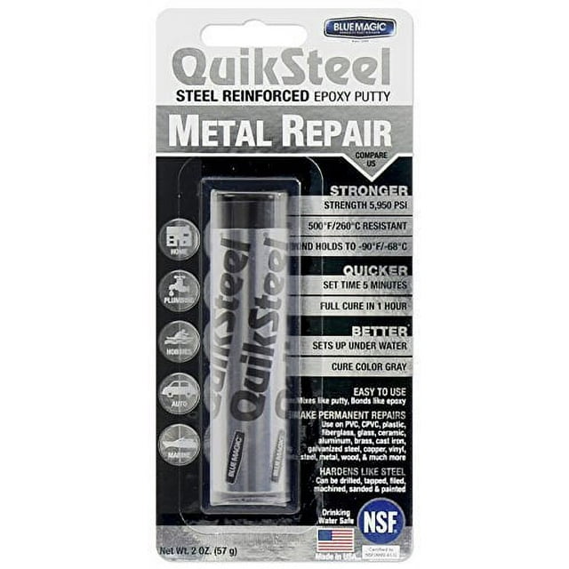 Blue 16002TRI QuikSteel Steel Reinforced Epoxy Putty Repair, Blister ...