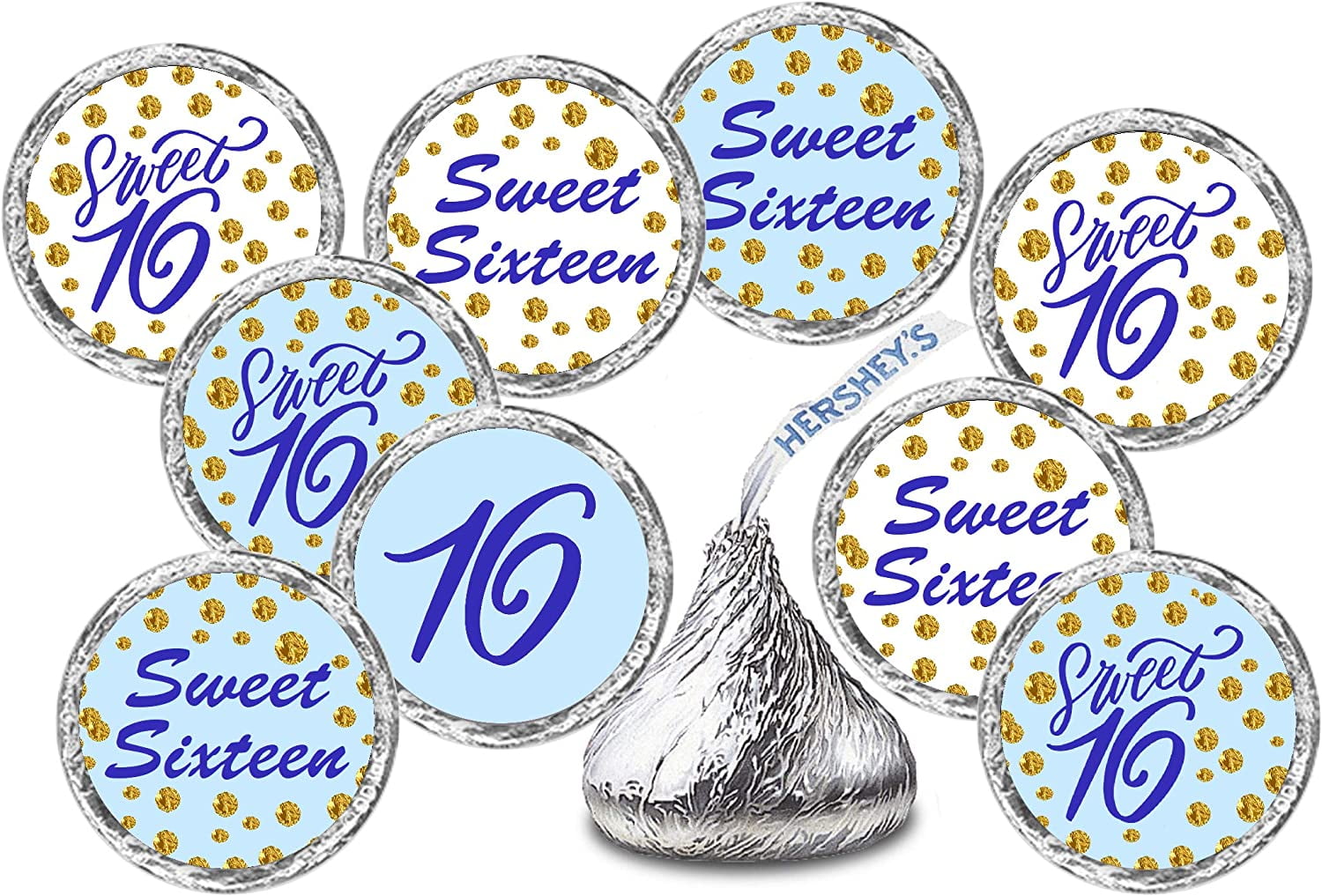 Blue 16th Birthday Kisses Stickers, (Set of 216), Sweet 16 Chocolate ...