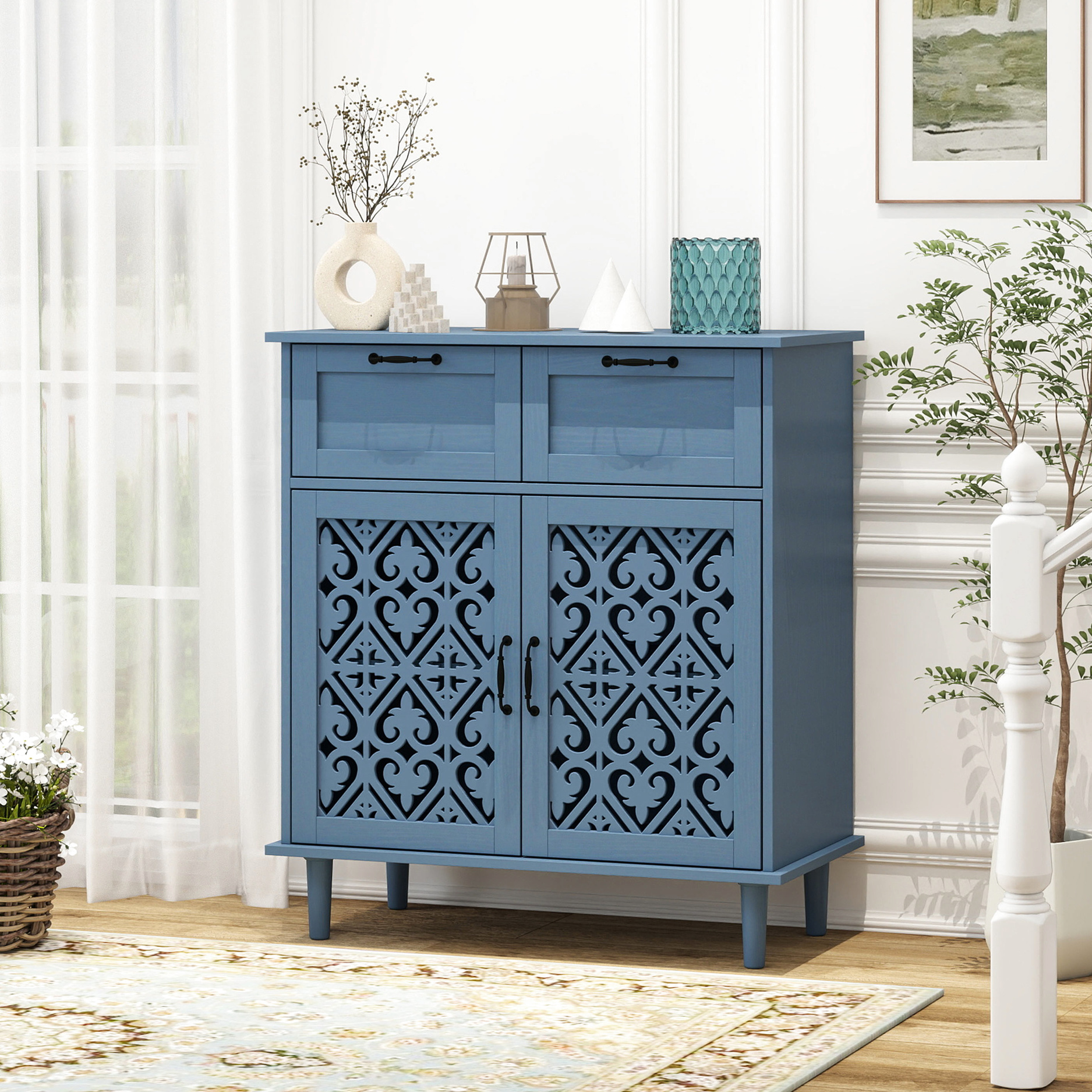 Blue 2 Door Drawer Cabinet - Smooth Switch Drawer, For Bedroom, Living ...