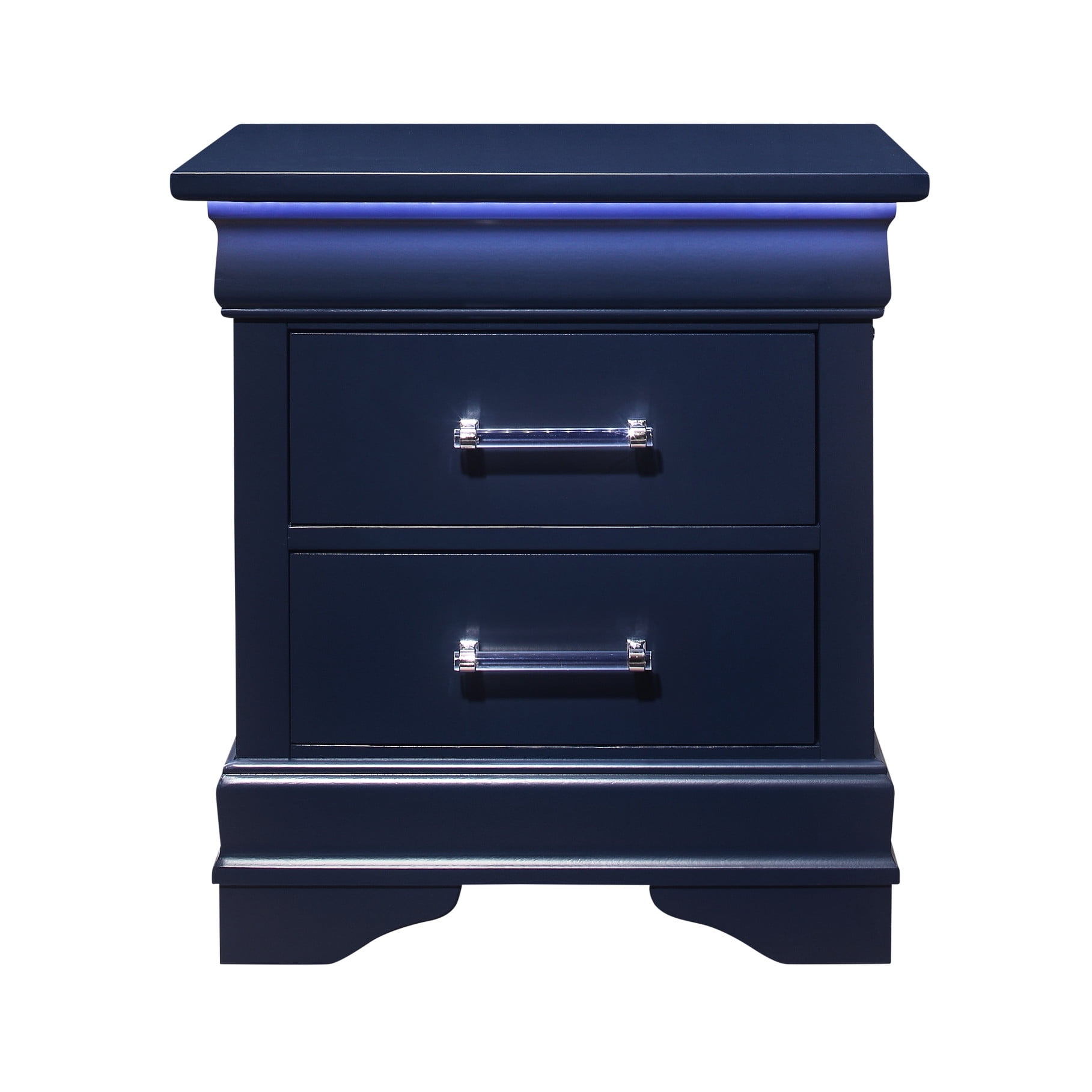 Blue 2-Drawer Nightstand | LED Feature & Metal Hardware | Bedroom ...