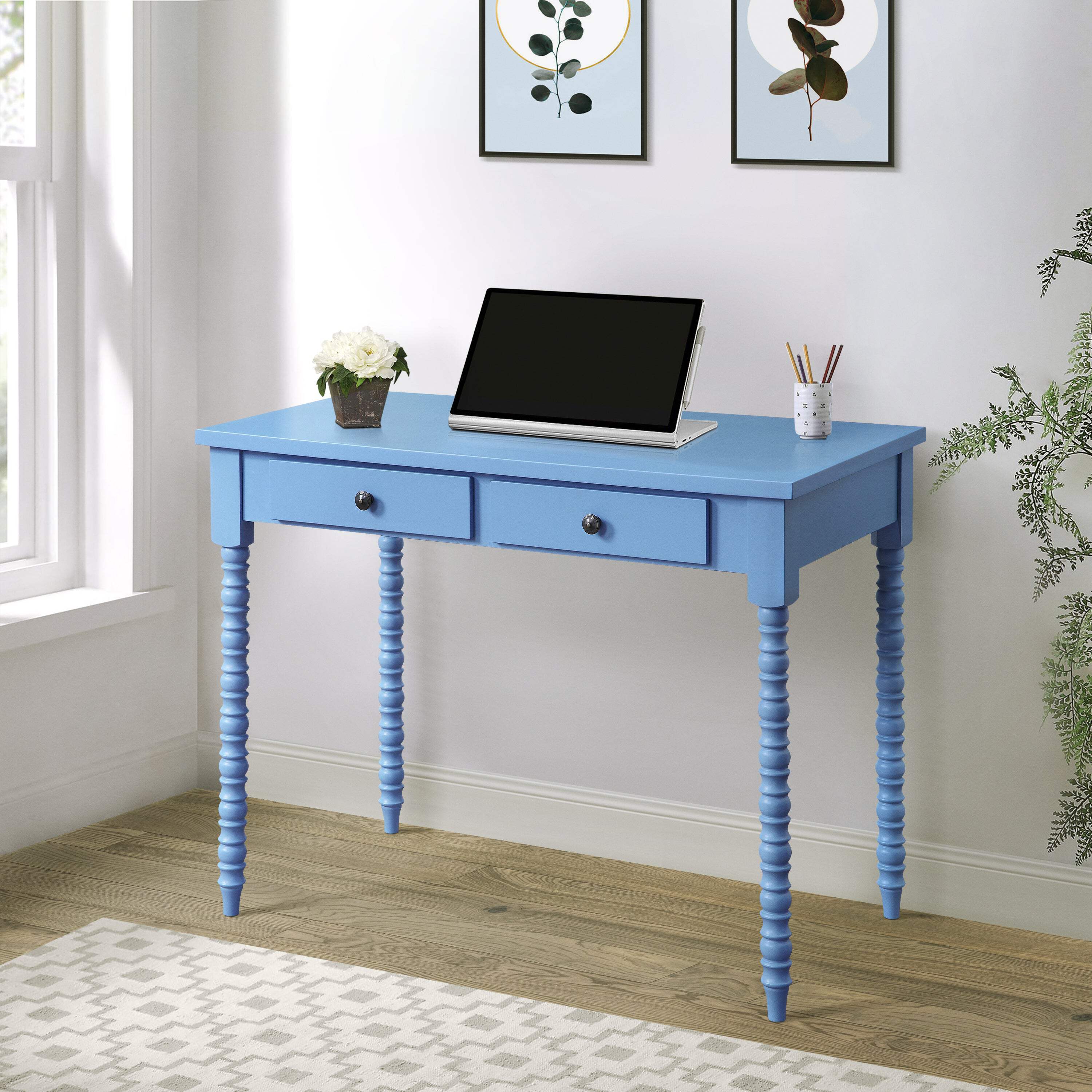 Blue 2 Drawer Writing Desk Blue Writting Desk Office Traditional ...