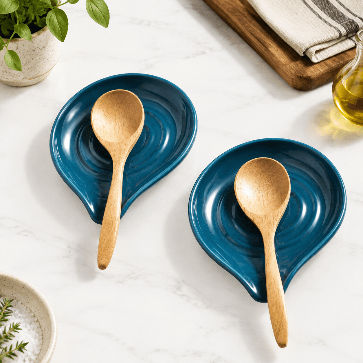 Blue 2-Pack Ceramic Spoon Rest, 6.30 x 6.14 x 2.32 in, Kitchen Utensil ...