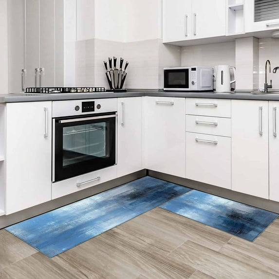 Blue 2 Pieces Non-Slip Kitchen Mat Set Modern Ombre Oil Painted ...